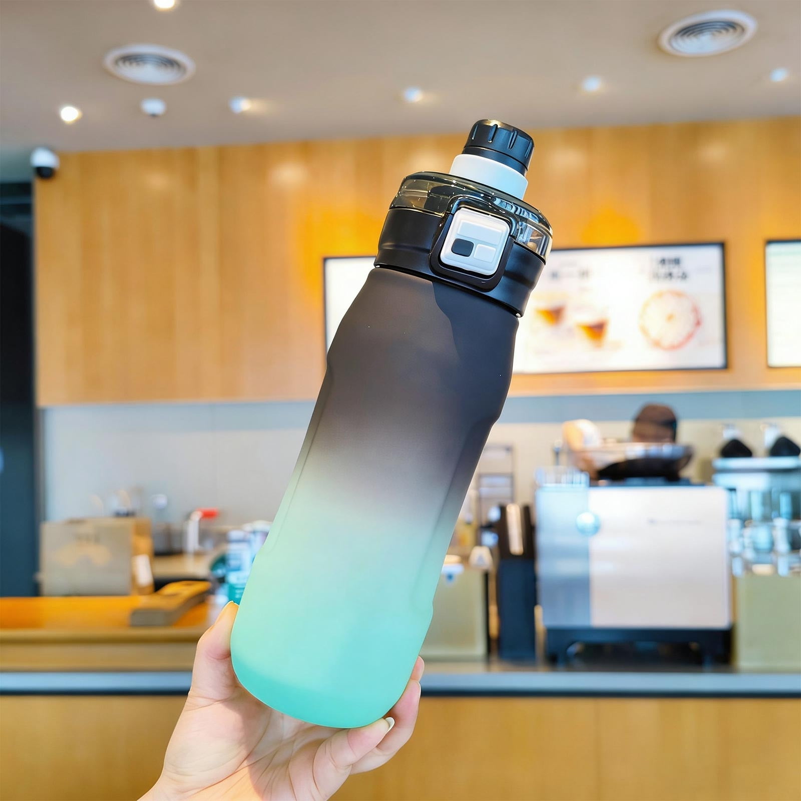 FHBVT 900ml Gradient Sports Water Bottle Double-Drinking Lid Leak Proof ...