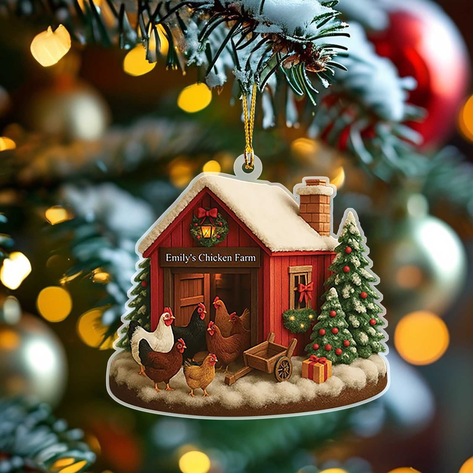 FHBVT Chicken Farm Ornament 2025, Wooden Chicken Coop Themed Hanging ...