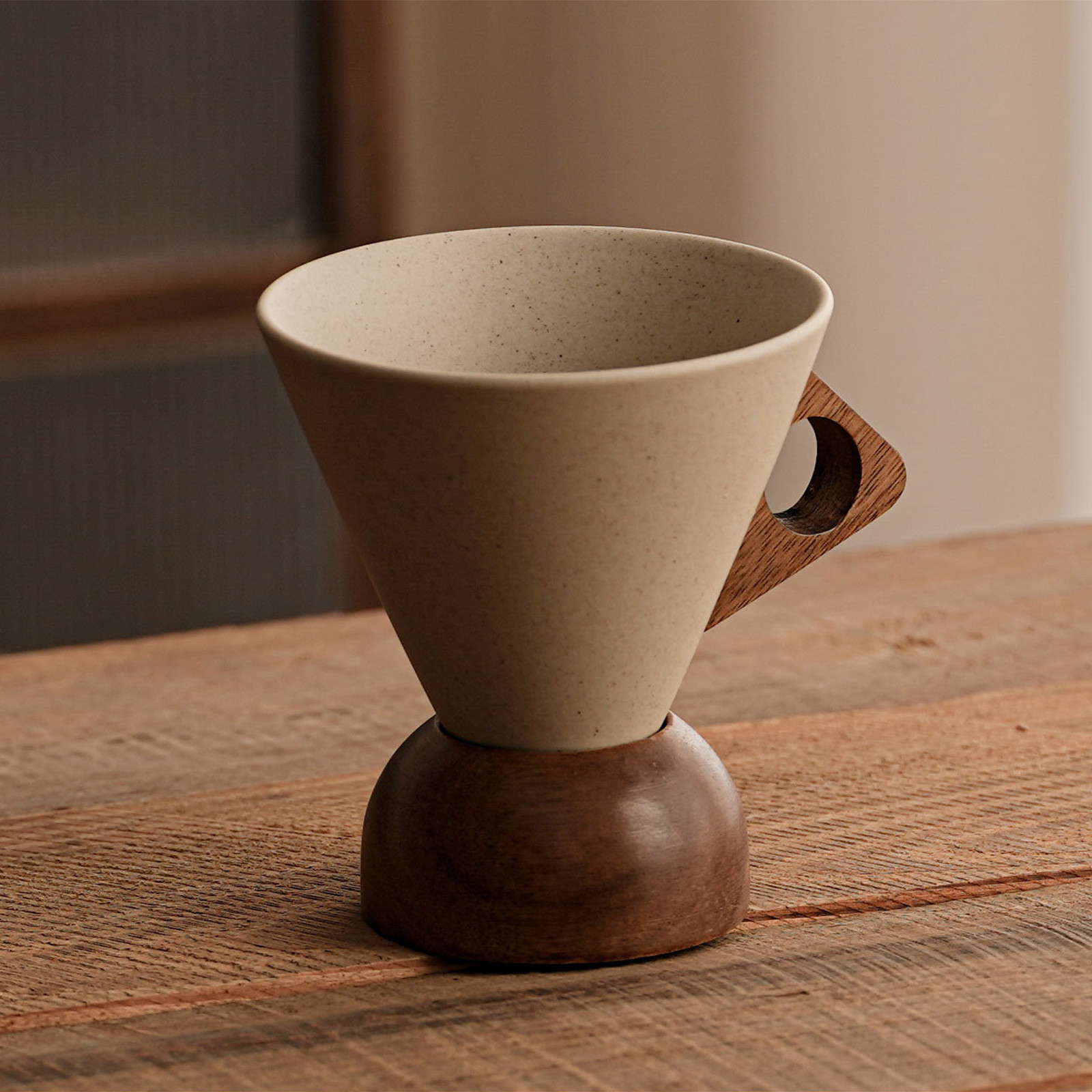 FHBVT Conical Ceramic Coffee Cup 180ml Food-grade Coarse Pottery Wooden ...