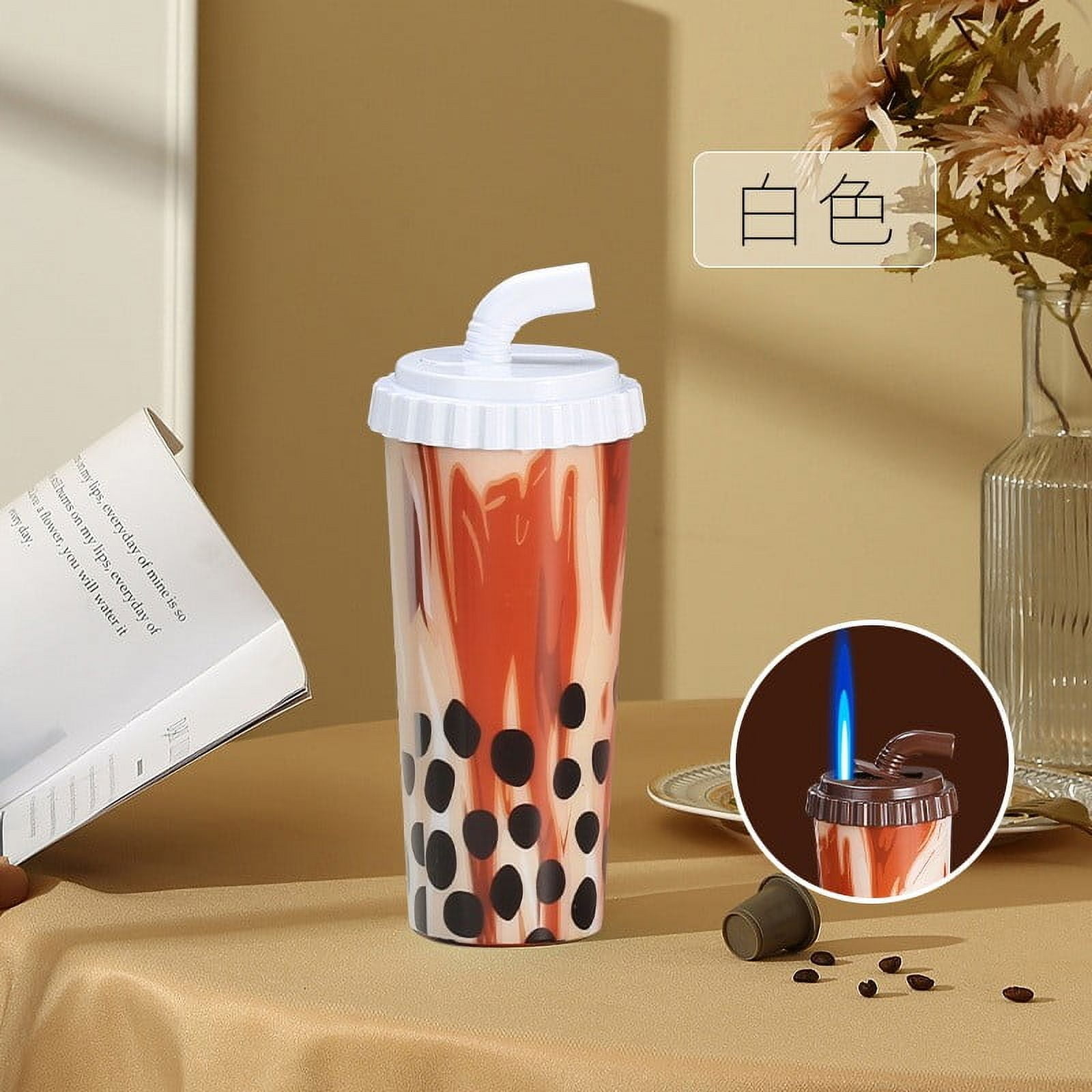 FHBVT Creative Milk Tea Cup Shaped Blue Flame Lighter Realistic ...