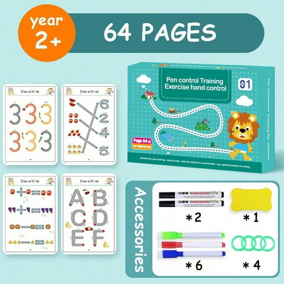 FHBVT Kindergarten Pen Control Training Card Set Erasable Concentration ...