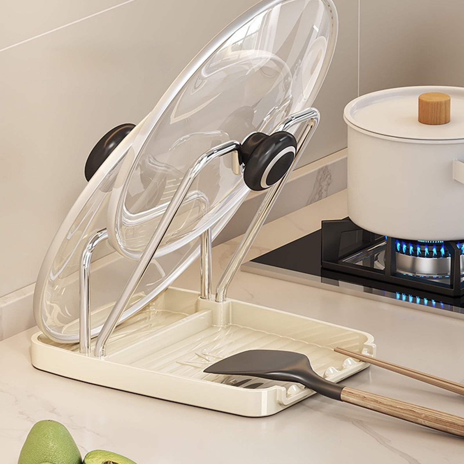 FHBVT Kitchen Countertop Shelf Pot Lid Holder with Draining Tray, Pot ...