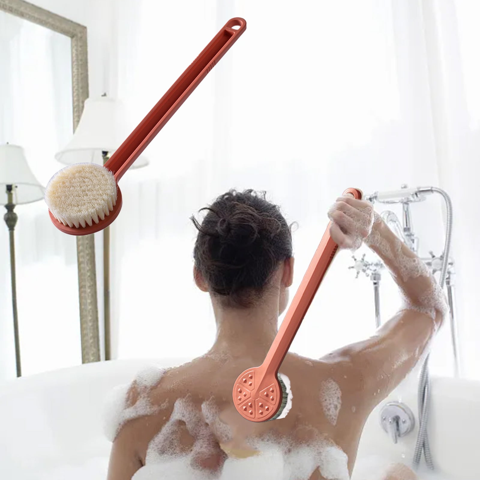 FHBVT Long Handled Shower Brush for Back Scrubbing, Soft Bristles for ...