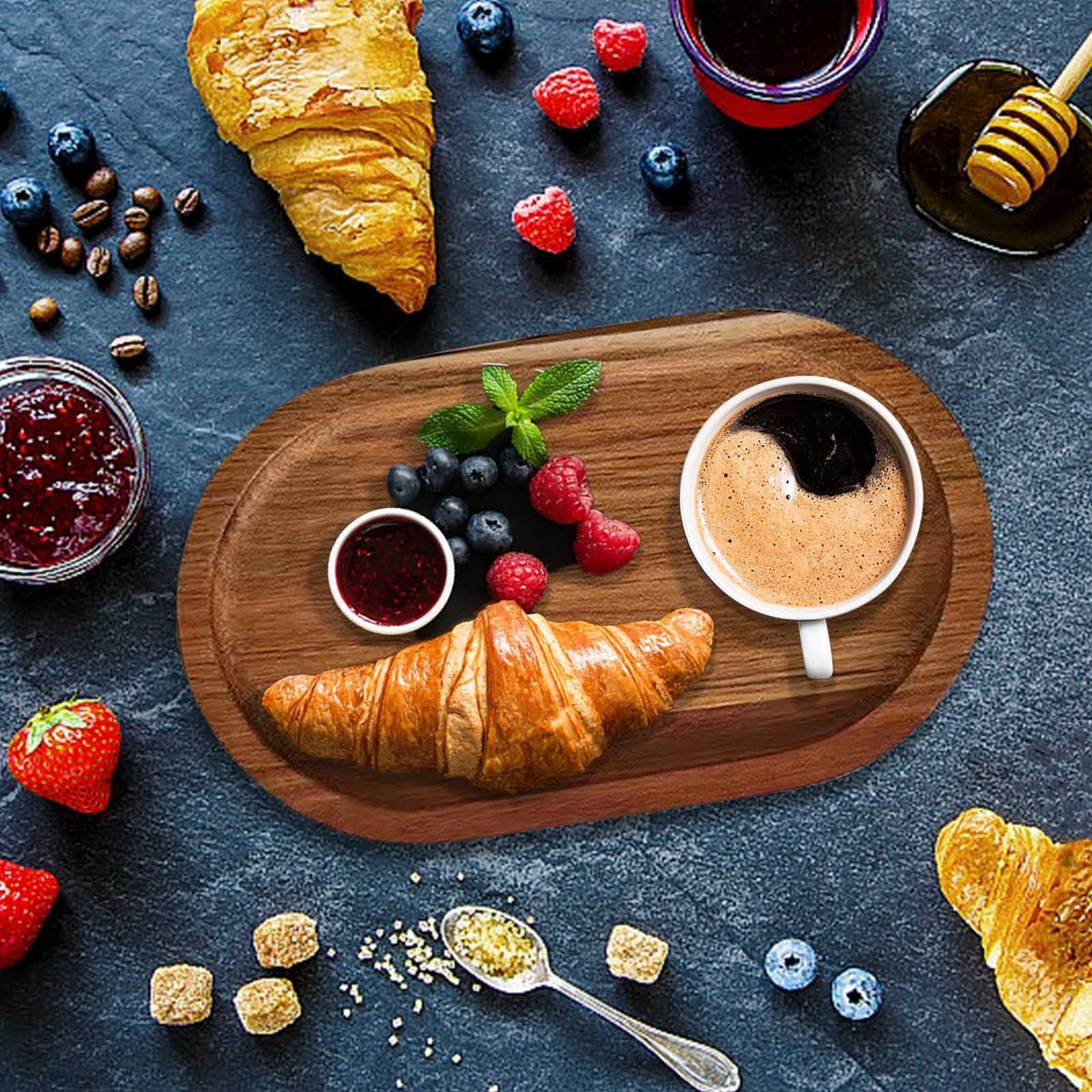 FHBVT Wooden Round Serving Tray Natural Solid Wood Tea Plate Bread ...