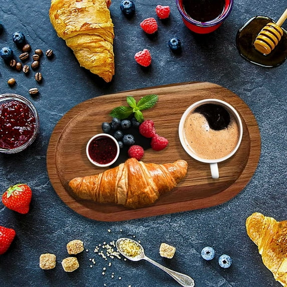 FHBVT Wooden Round Serving Tray Natural Solid Wood Tea Plate Bread ...