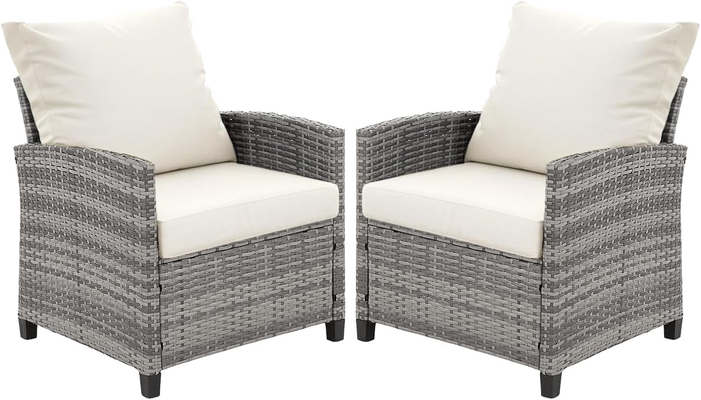 FHFO 2 Pieces Outdoor Patio Sofas, All-Weather Wicker Single Armrest ...