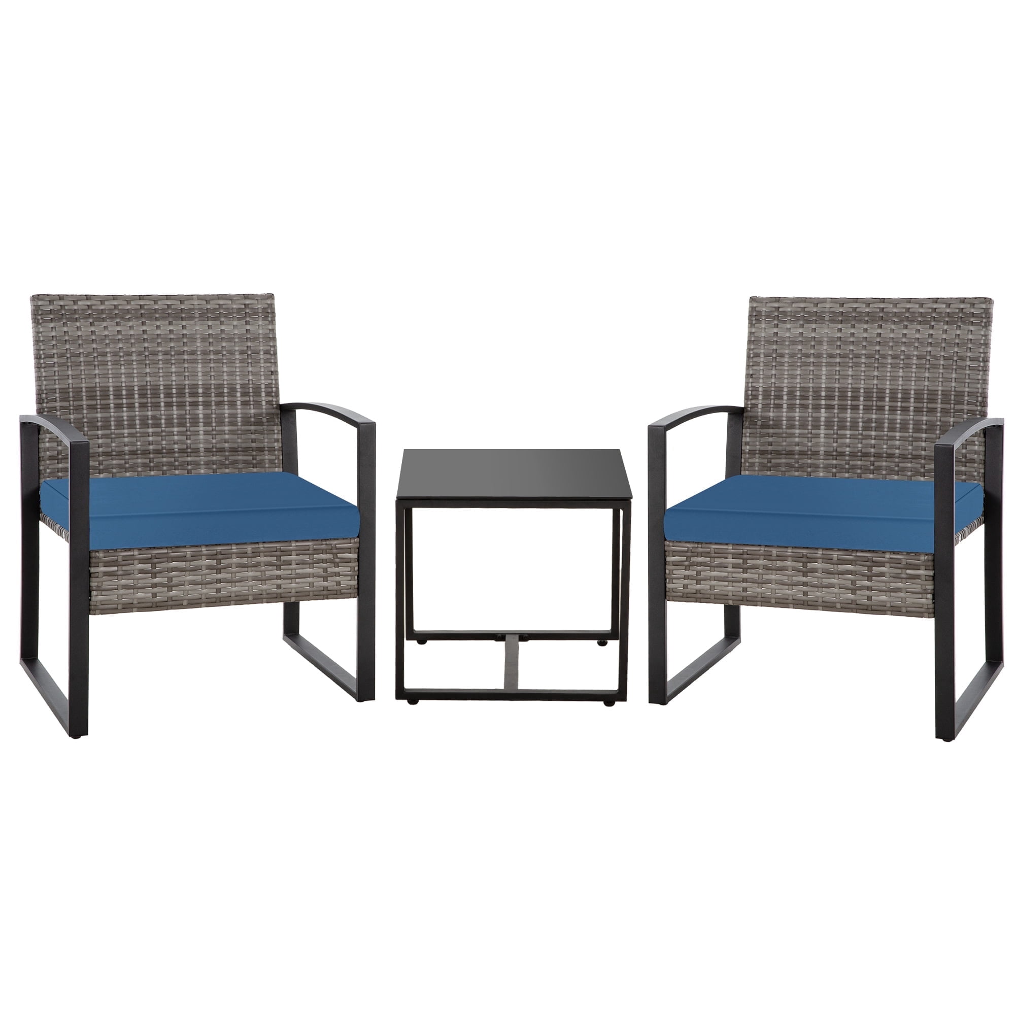 FHFO 3 Pcs Steel Outdoor Bistro Sets with Cushions, Gray/Blue - Walmart.com