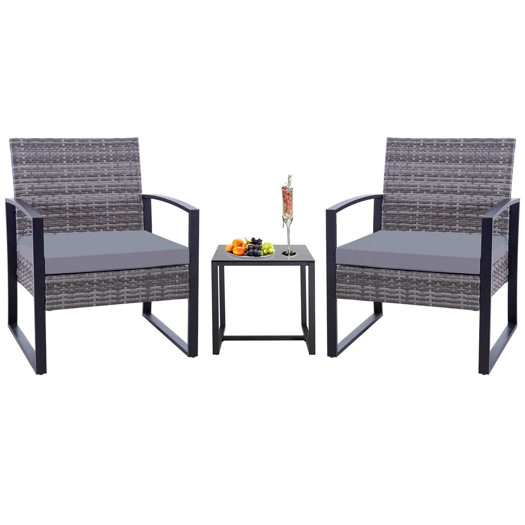 FHFO 3-Piece Wicker Bistro Set, Outdoor Patio Furniture, Grey Rattan ...