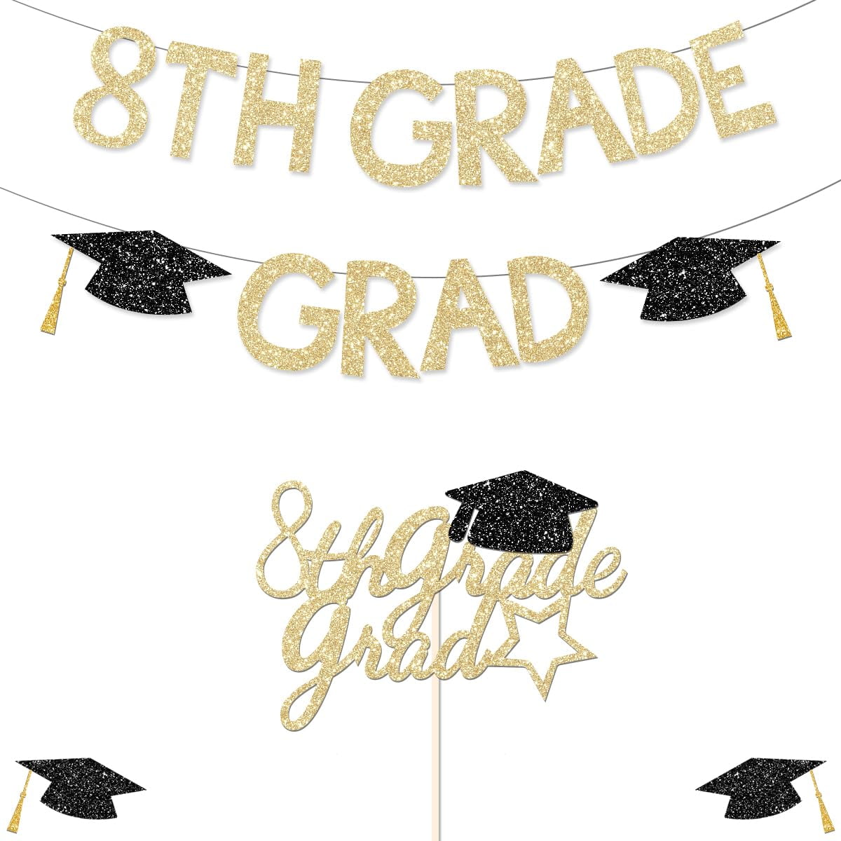 FHGG 8TH Grade Graduation Decorations Banner Glitter MDH1Gold Bye Bye ...