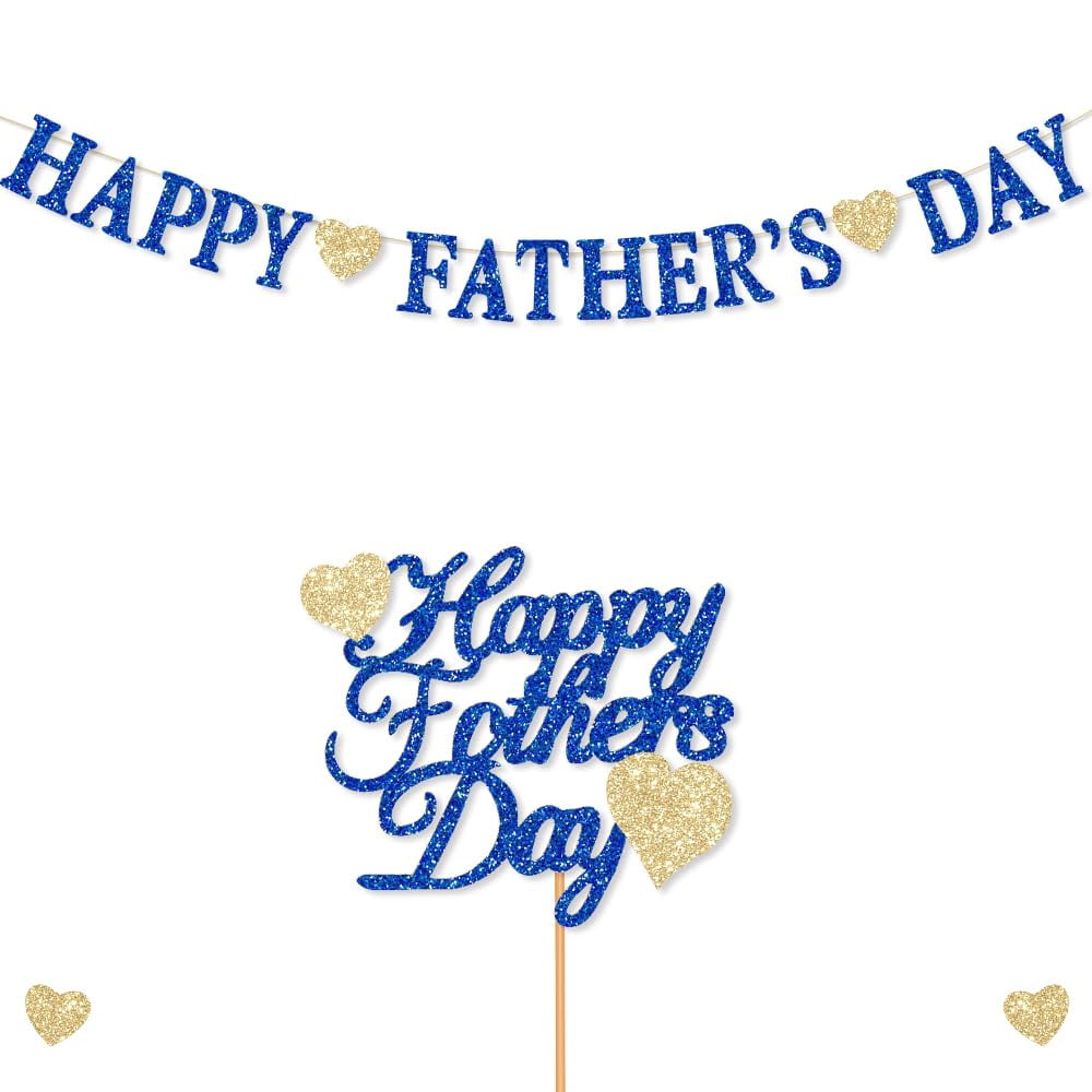 FHGG Happy Father'sTRDN Day Decorations Banner Glitter Blue Cake Topper ...
