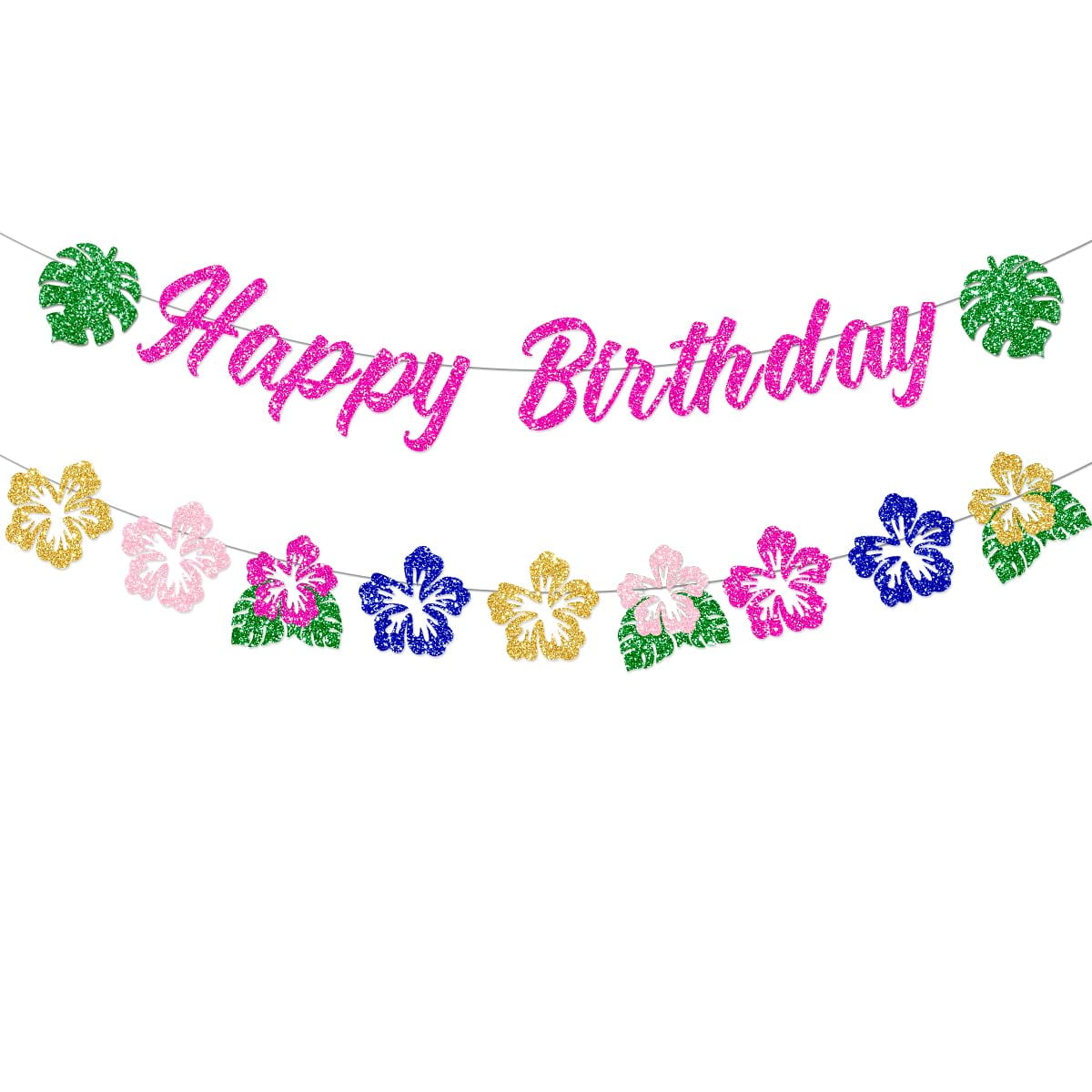 FHGG Hawaiian Happy Birthday Banner Party Decorations Glitter Tropical ...