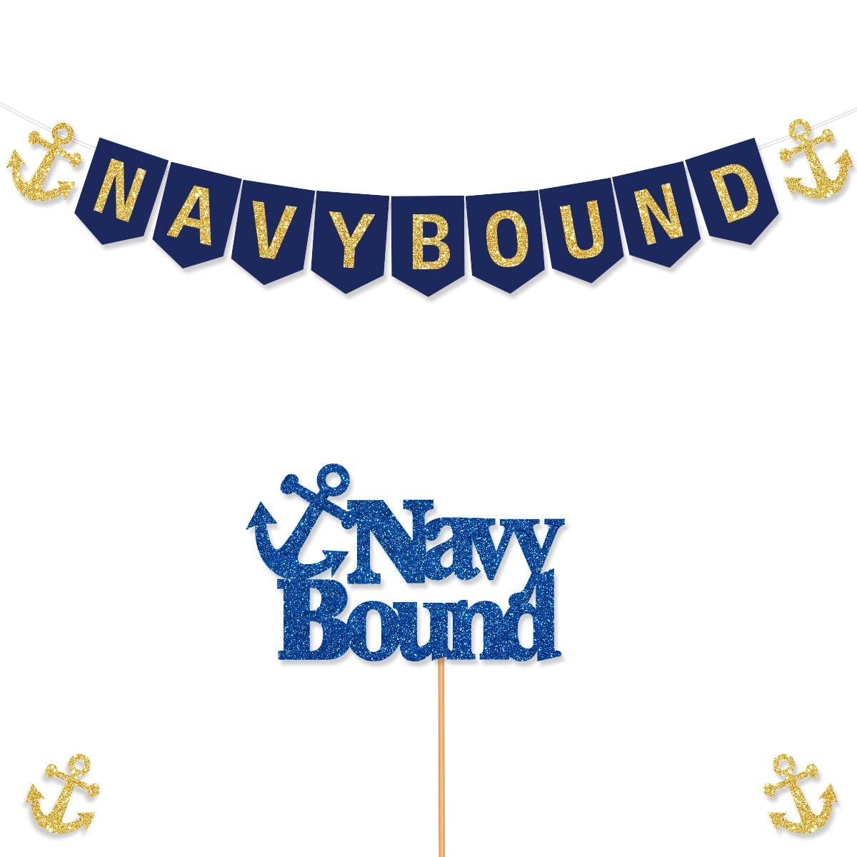 FHGG US Navy TWE5 Boot Camp Party Decorations Cake Topper Blue Glitter ...