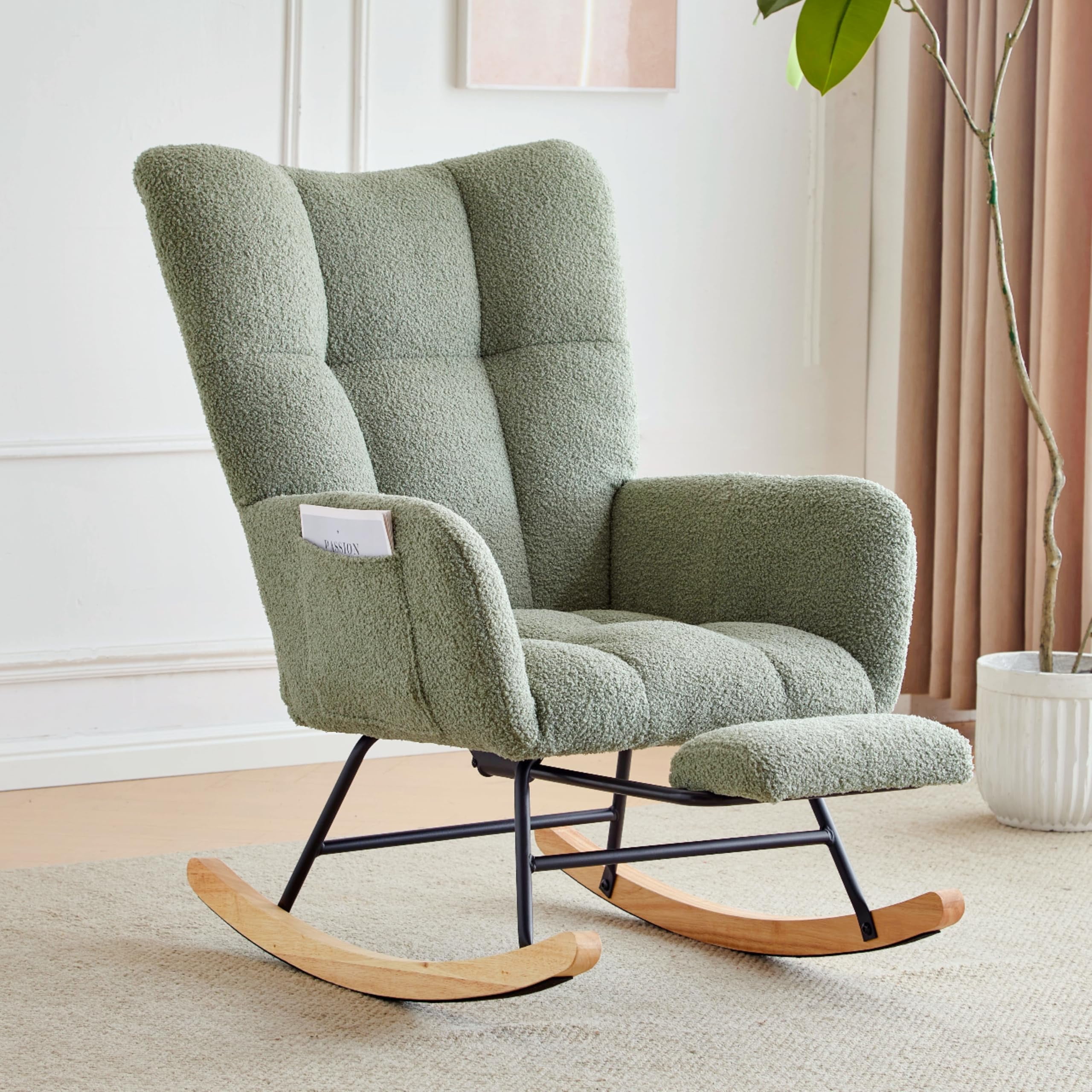 FFH Nursery Rocking Chair,Rocker Recliner Chair with High Backrest ...