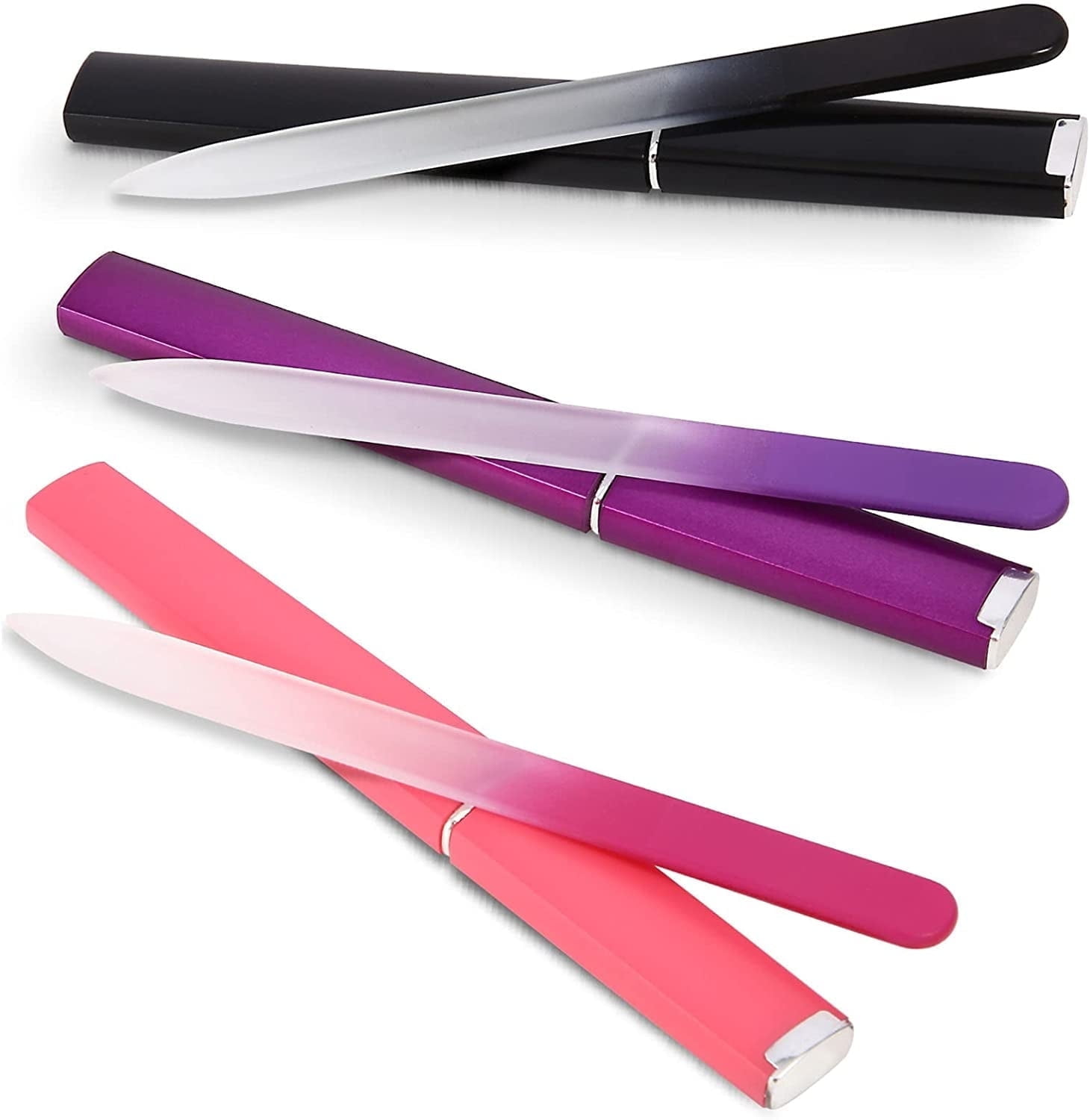 FHK 3 Pack Crystal Glass Nail File with Case, Glass Fingernail File for ...