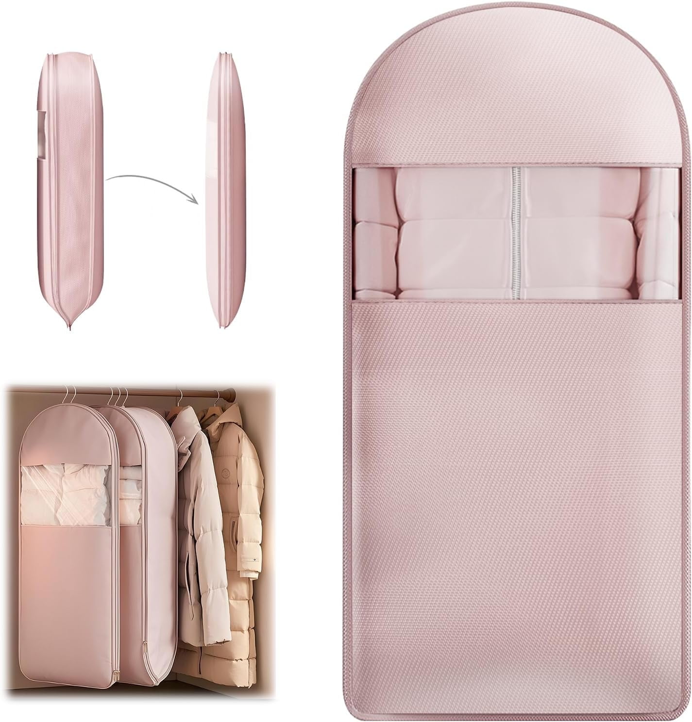 FHK Space Saving Hanging Garment Bag with Self Compression Zipper,Clear ...