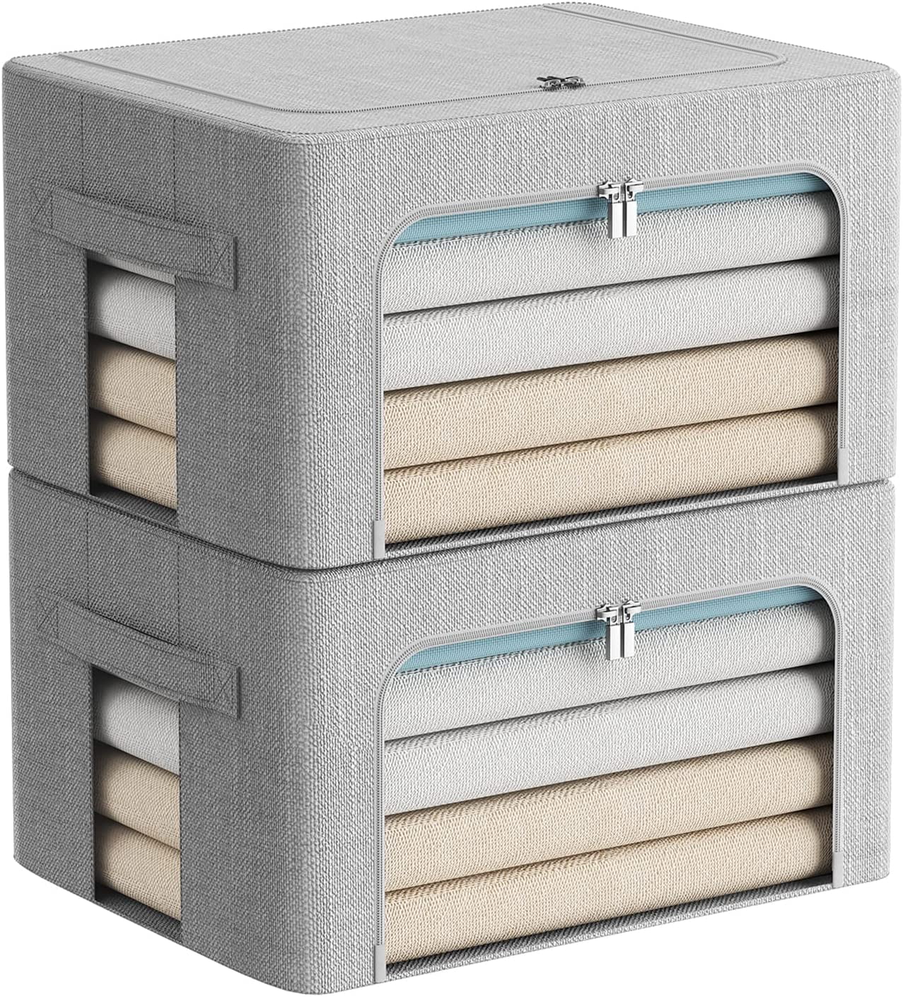 FHSQX 2 Pack Clothes Storage Bins Stackable Metal Frame Storage Box ...