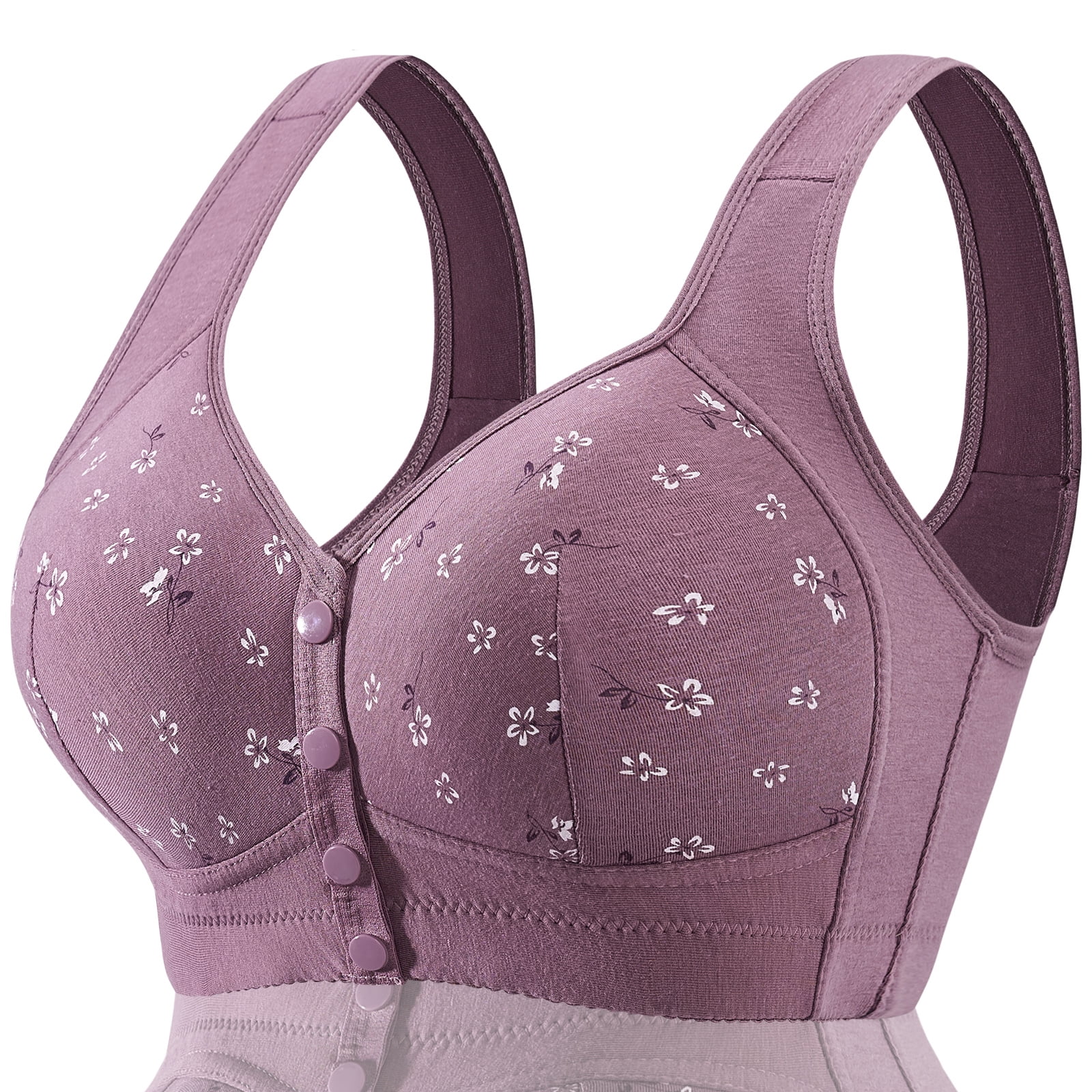 FHTECO Daisy Bras for Older Women Floral Plus Size Bra Wireless Front ...