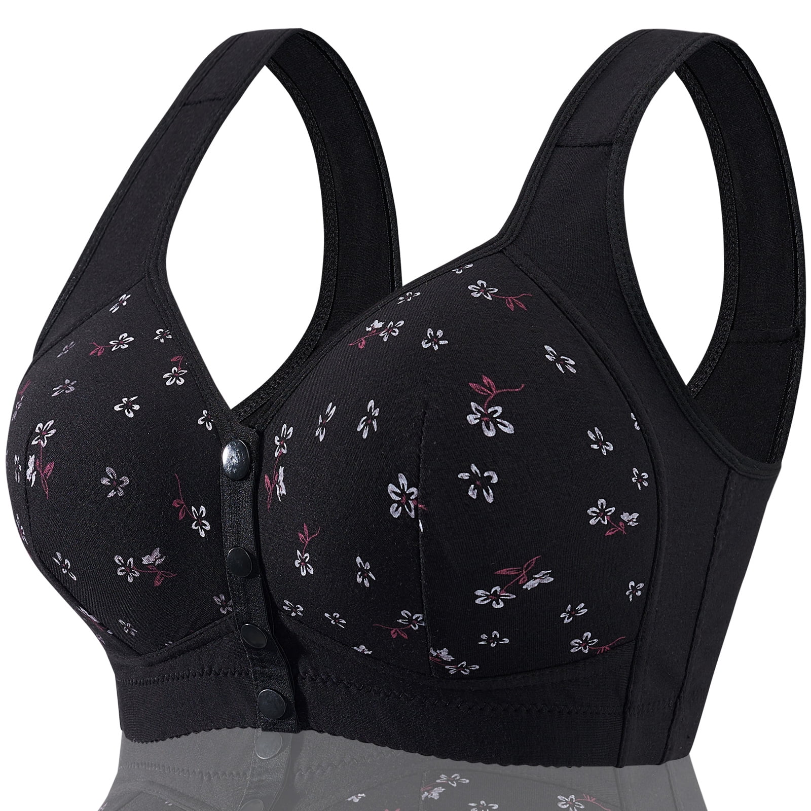 FHTECO Daisy Bras for Older Women Floral Plus Size Bra Wireless Front ...