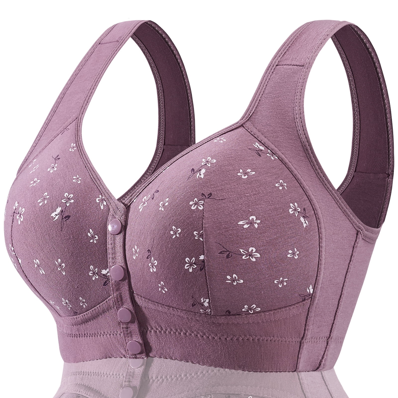 FHTECO Daisy Bras for Older Women Floral Plus Size Bra Wireless Front ...