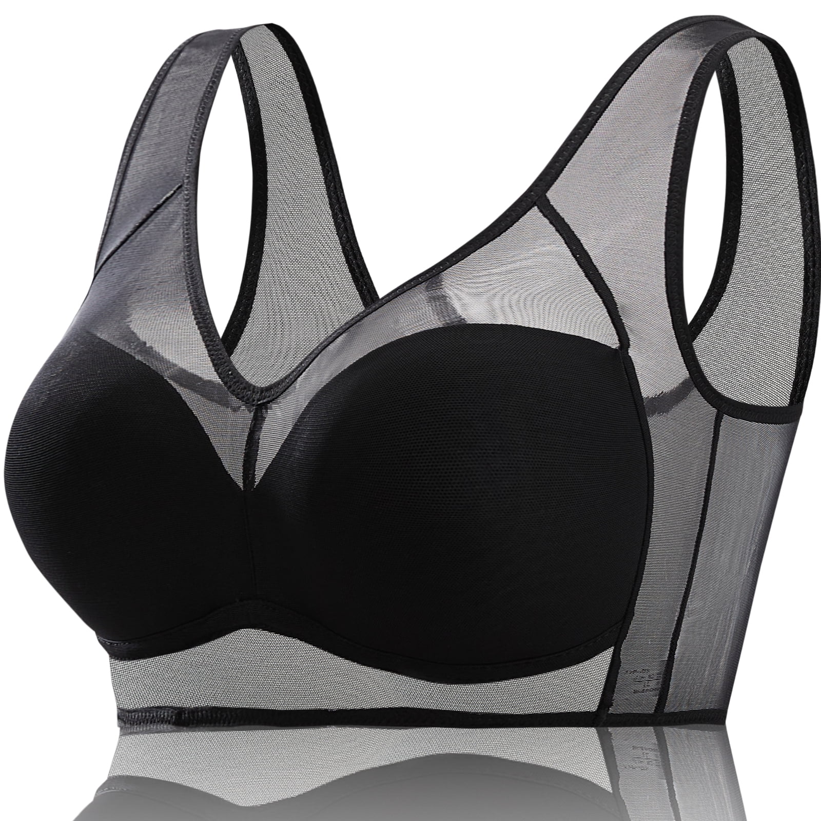 FHTECO Floral Bras for Older Women Breathable Mesh T-Shirt No Wire Bra ...