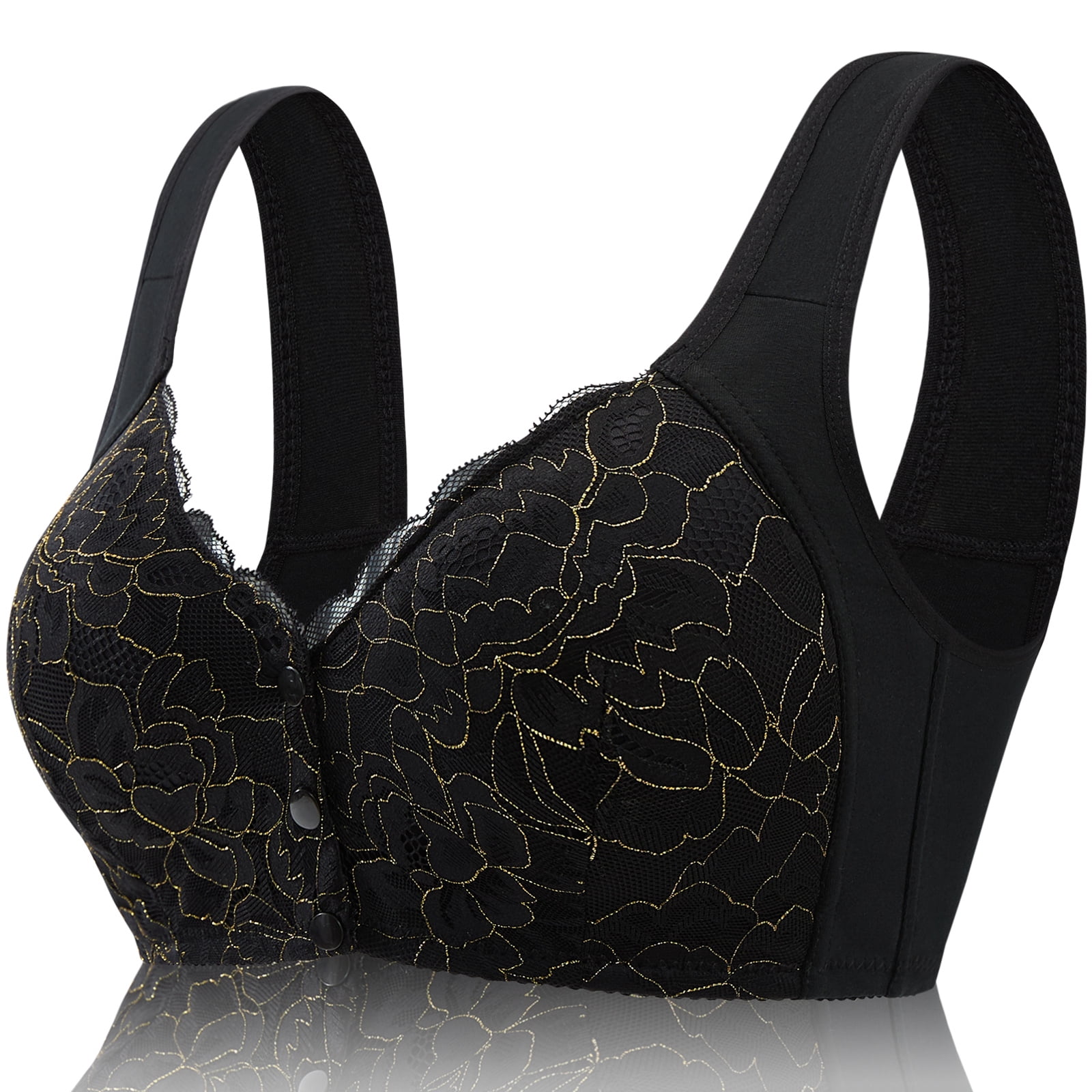 FHTECO No Underwire Lace Bras for Women Sponge Cup Front Closure Bras ...