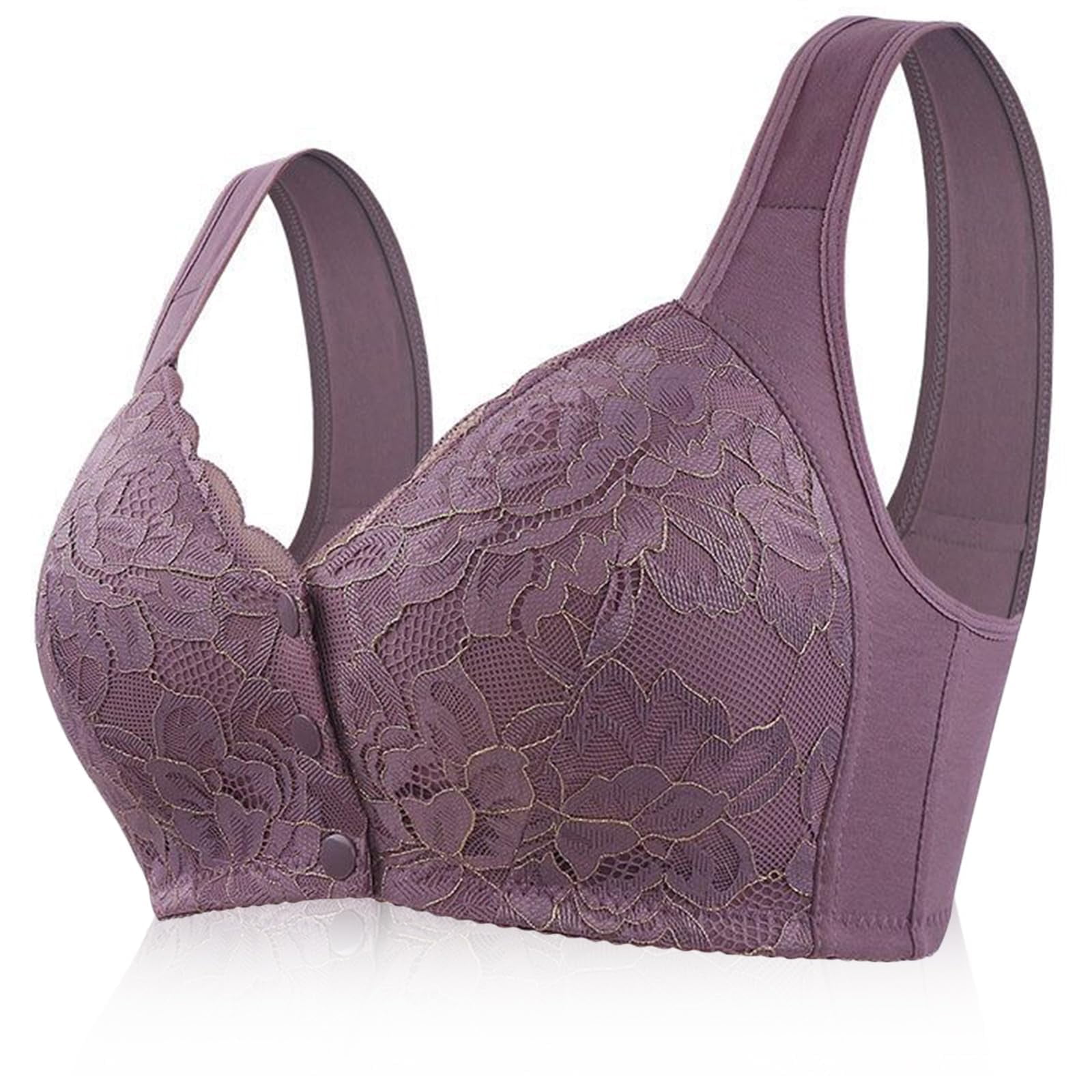 FHTECO No Underwire Lace Bras for Women Sponge Cup Front Closure Bras ...
