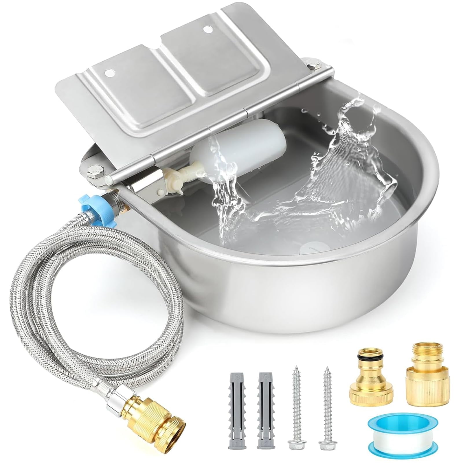 FHTONGE 304 Stainless Steel Automatic Dog Water Bowl with Drainage and ...