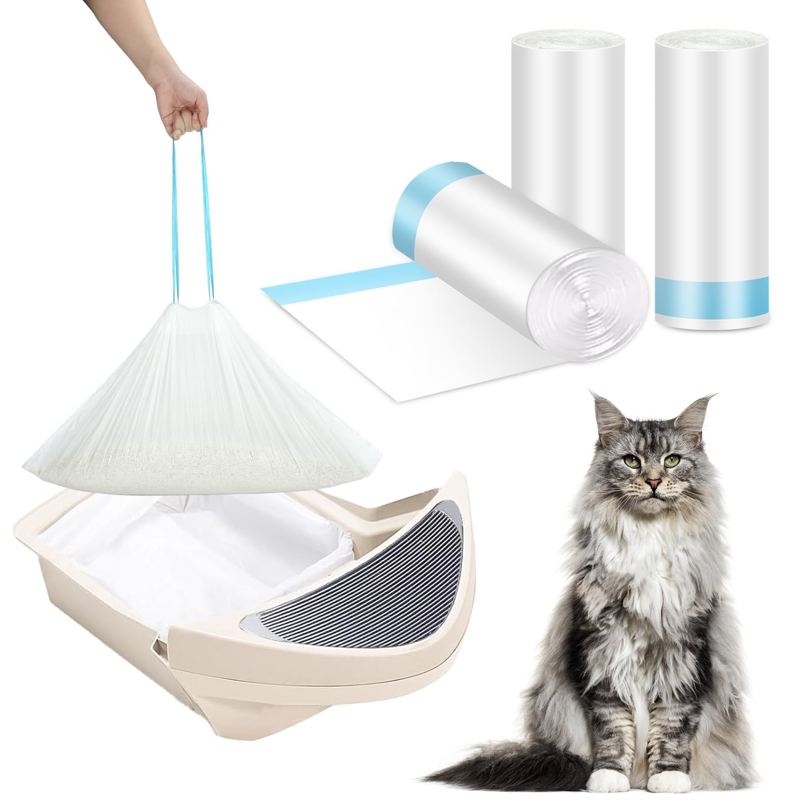 FHTONGE 60 Pack Thickened Cat Litter Box Liner Compatible with Robot ...