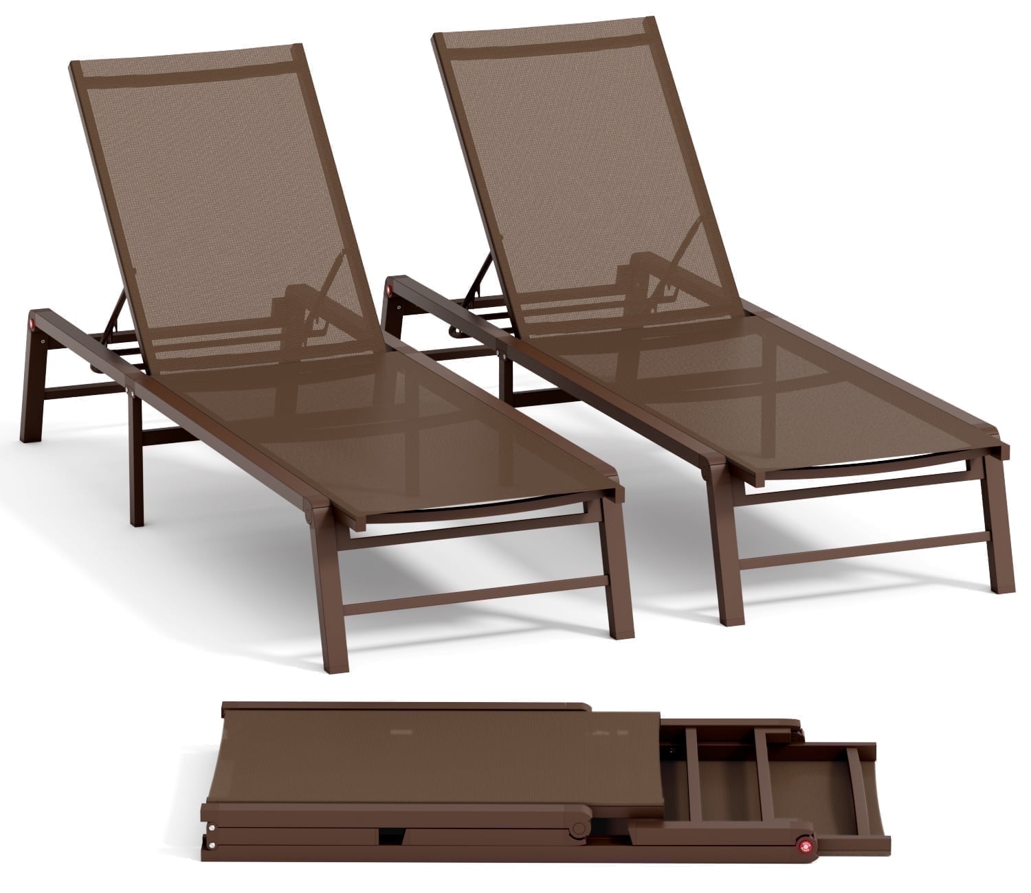 FHVIT 2pcs Patio Outdoor Chaise Lounge, Aluminum Adjustable Pool Chair ...