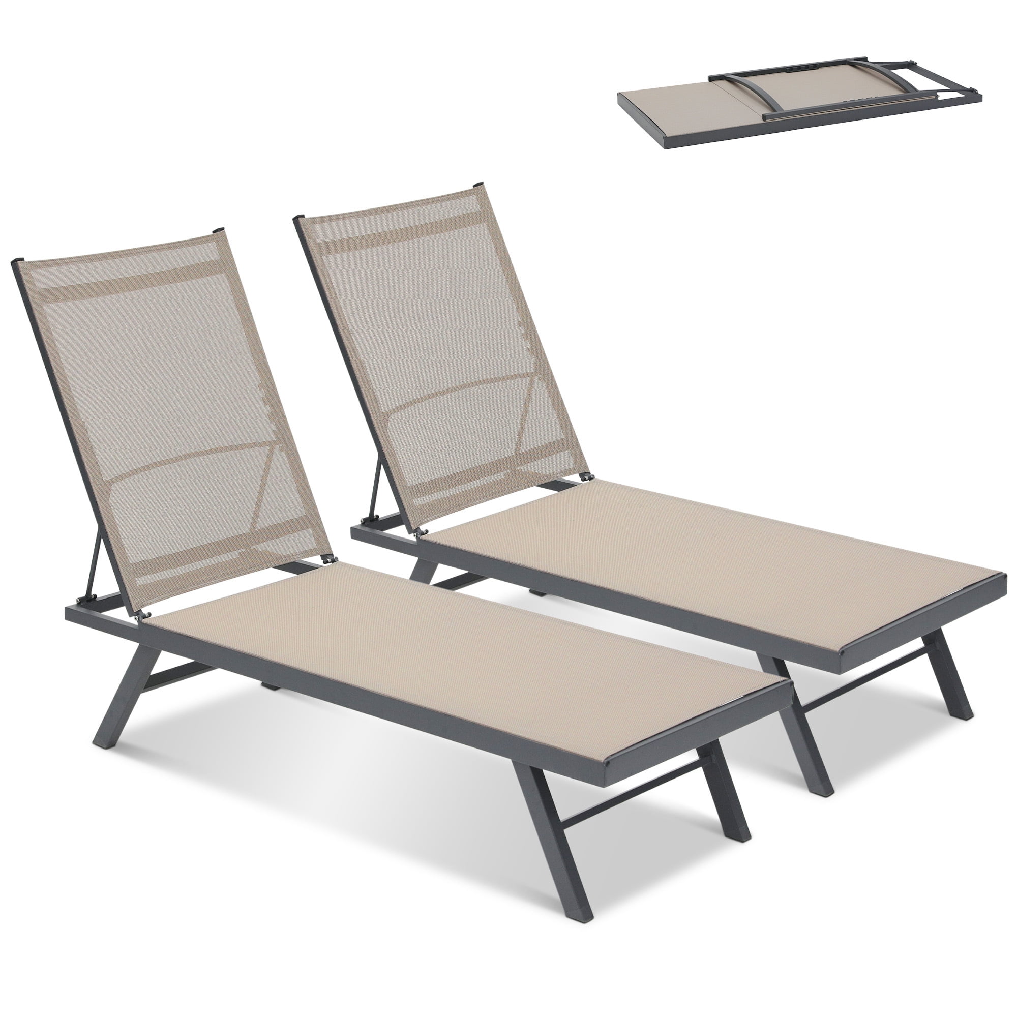 FHVIT Assembly Free Patio Chaise Lounge Set of 2 with 5 Adjustable ...