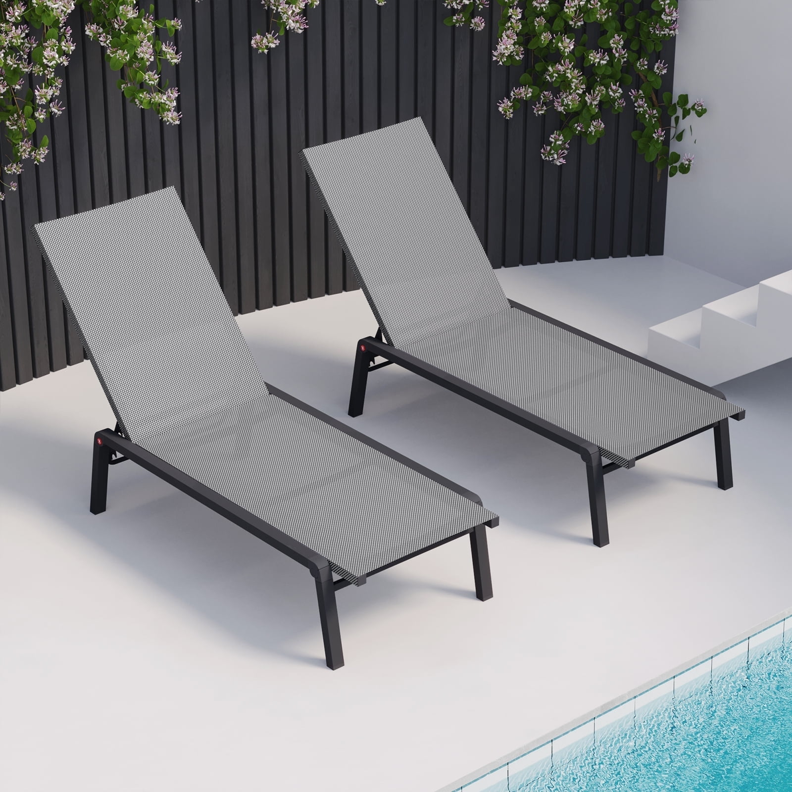 FHVIT Quick Assembly Patio Chaise Lounge Set of 2 with 5 Adjustable ...