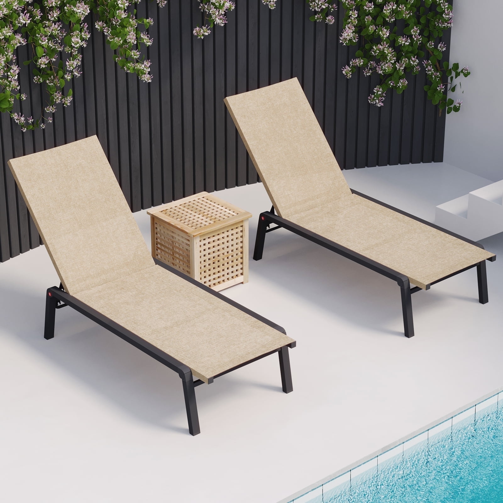 FHVIT Quick Assembly Patio Chaise Lounge Set of 2 with 5 Adjustable ...