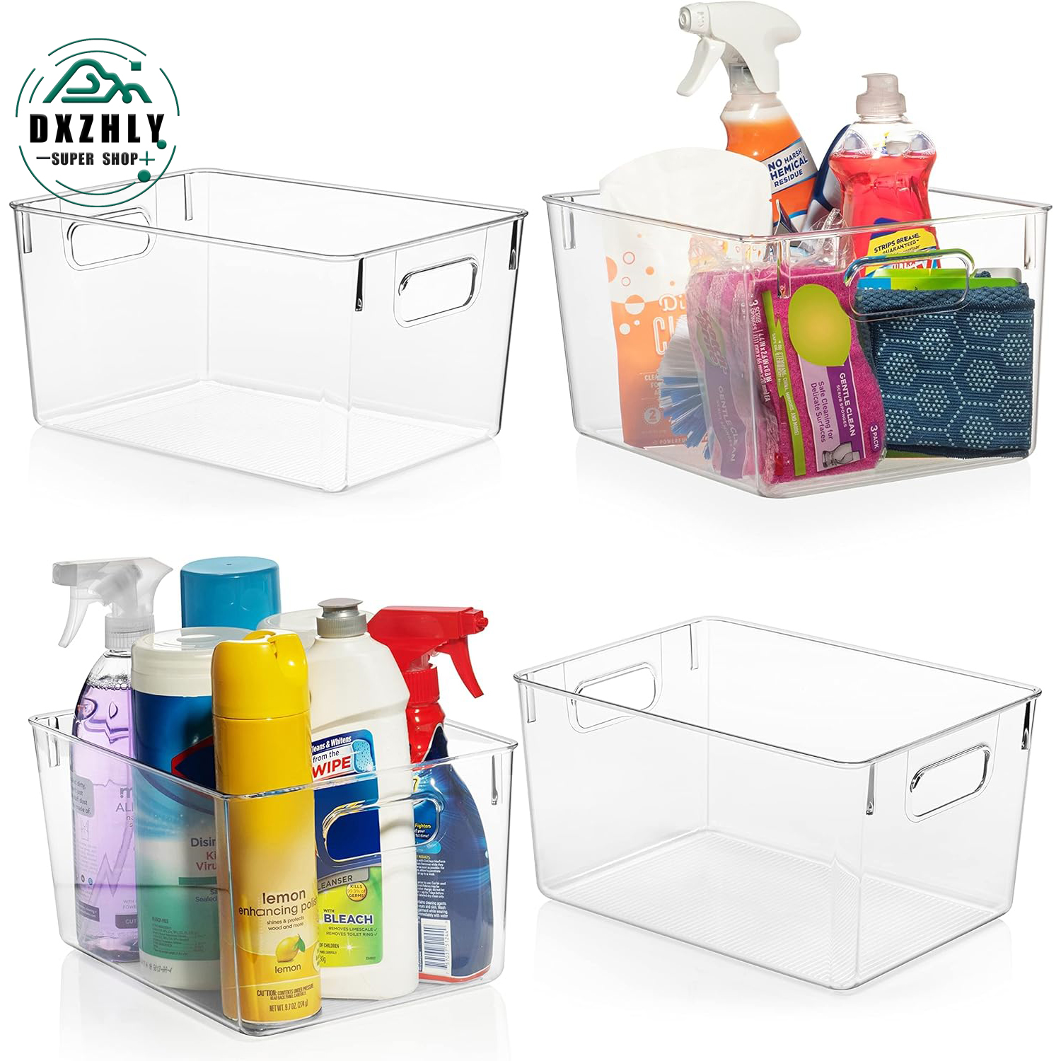FHWMWBH Clear Plastic Regular Adult Storage Bins, 4 Count, Foldable ...