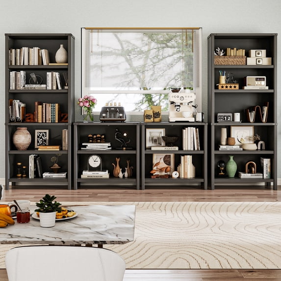 FIAKOA 4-Piece Home Bookshelf Set, 2 Tall 5-Tier & 2 Short Open ...