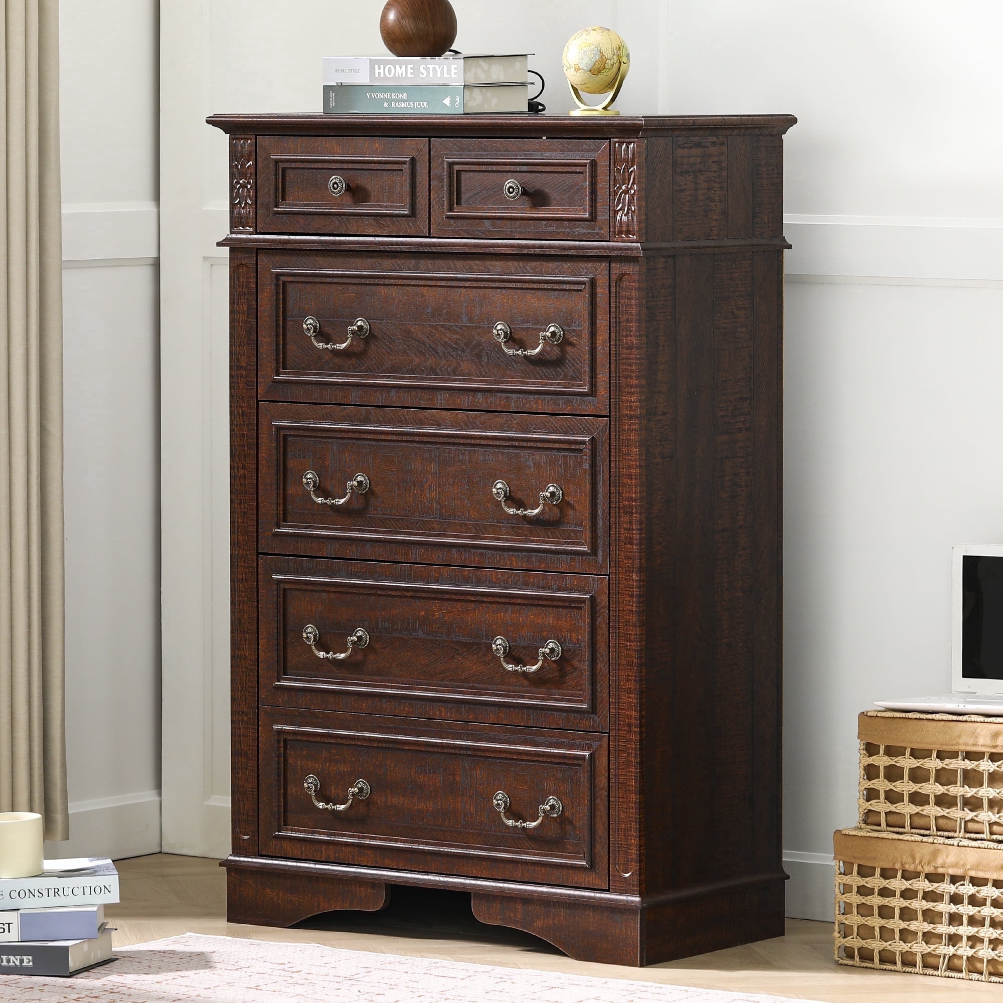 FIAKOA 48” Tall 6 Drawer Dresser for Bedroom, Farmhouse Storage Chest ...