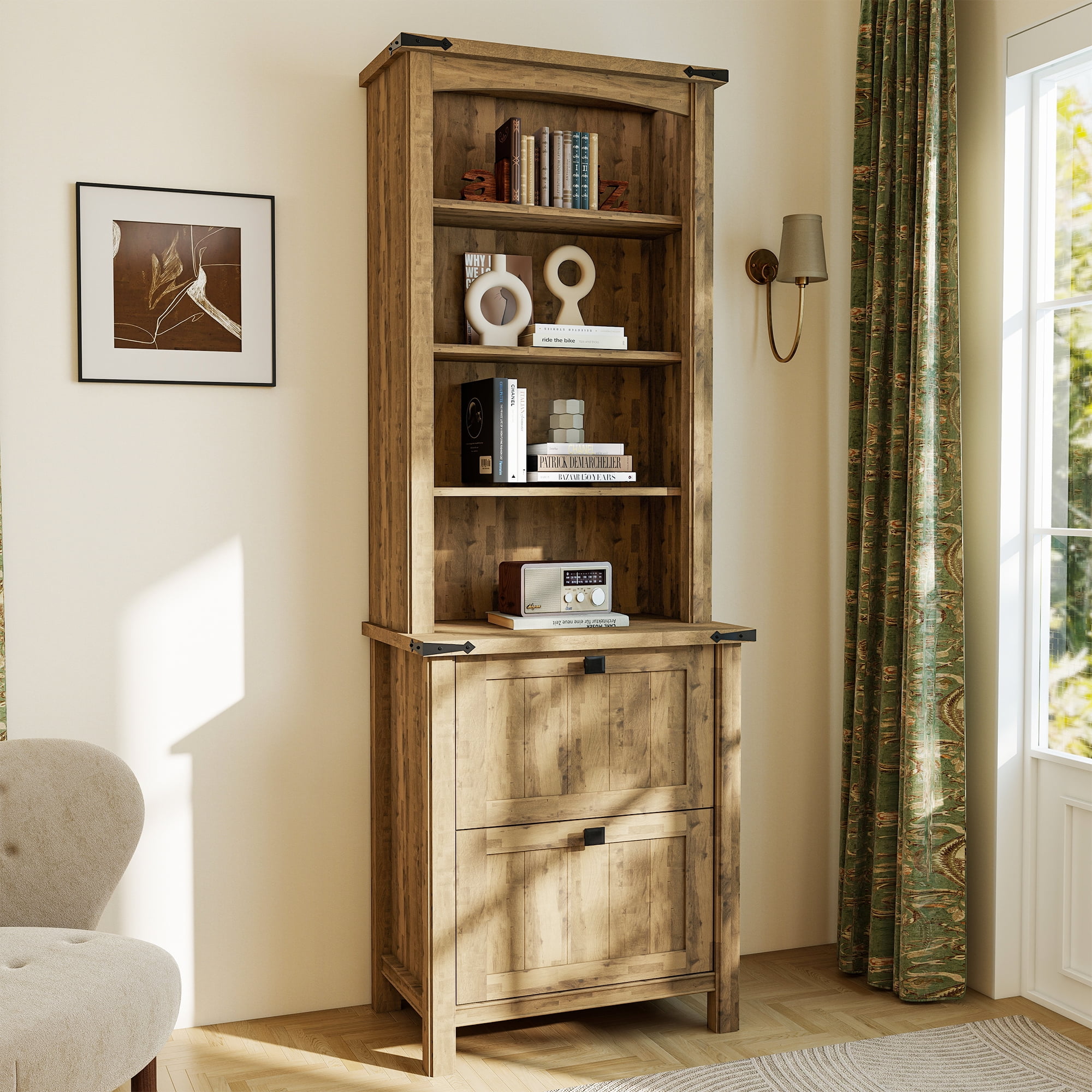 FIAKOA Bookshelf 4 Tier Book Shelf, 71" Tall Bookcase with Drawer ...