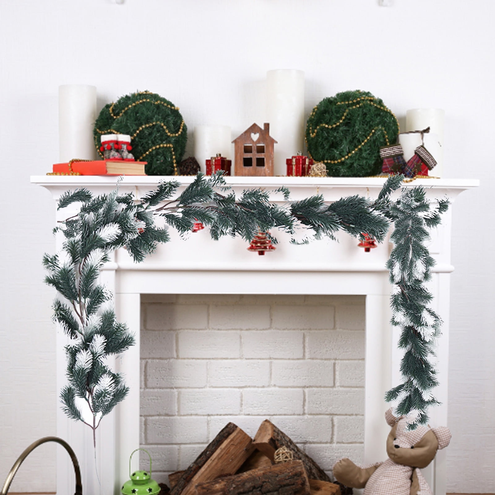 FIAOIRN Christmas Garland,6.7ft Artificial Frosted Greenery Pine ...