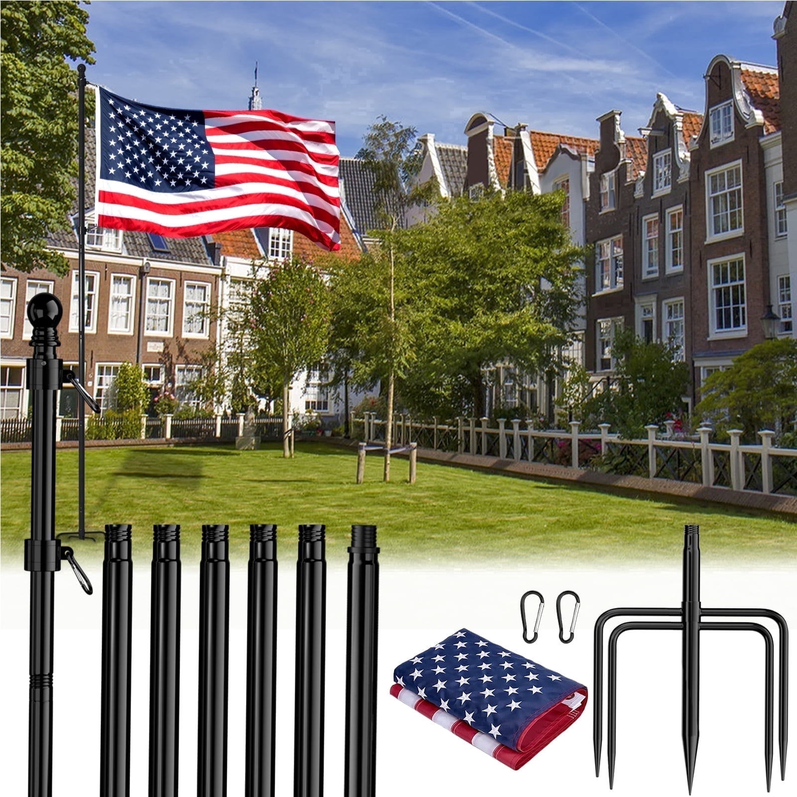 FIASON 1 Pack 9FT Heavy Duty 1 Inch Thick Stainless Steel Flag Pole Kit ...