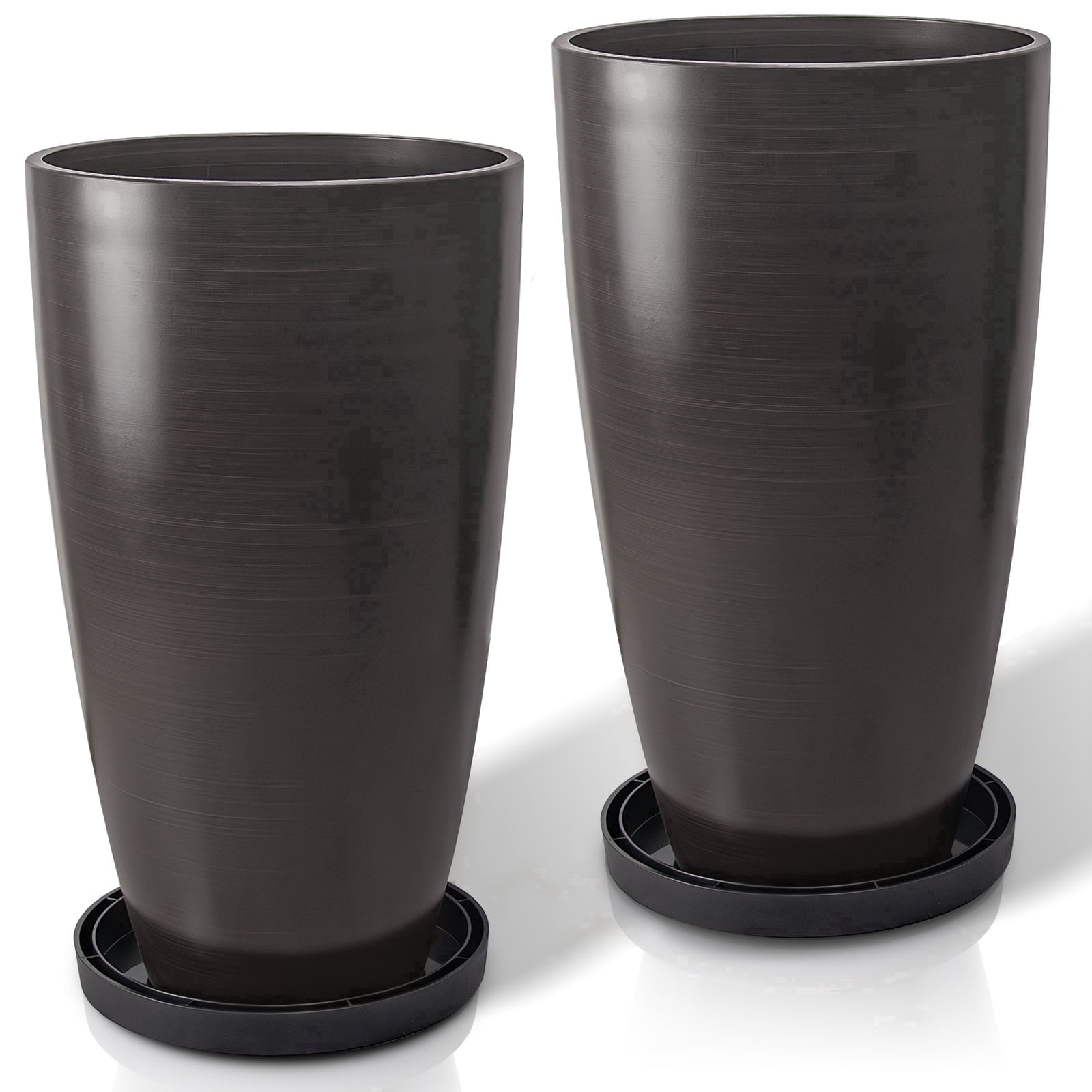 FIASON 2 Pack 21 Inch Dark Brown Brushed Tall Plastic Planters, Modern ...