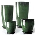 FIASON 4 Pack Dark Green Tall Planters (24/21/12/10 Inch), Glossy ...