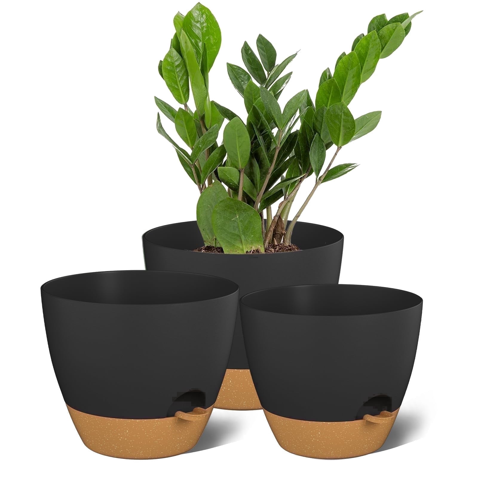 Fiason, Self-Watering Plant Pots Set, 9/10/12 inches, Black - Walmart.com