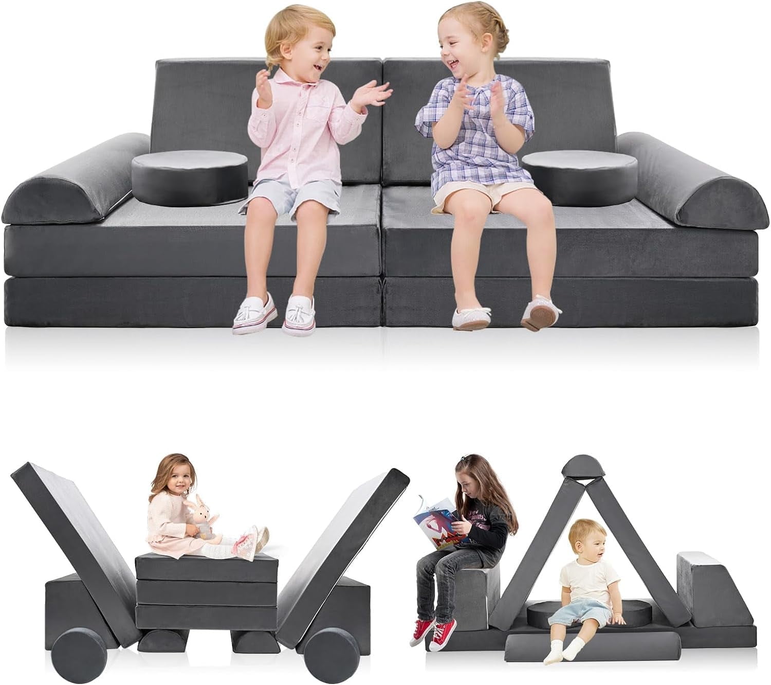 FICISOG 10PCS Play Sofa Set for Kids, Modular Sofa Fold Out Couch ...