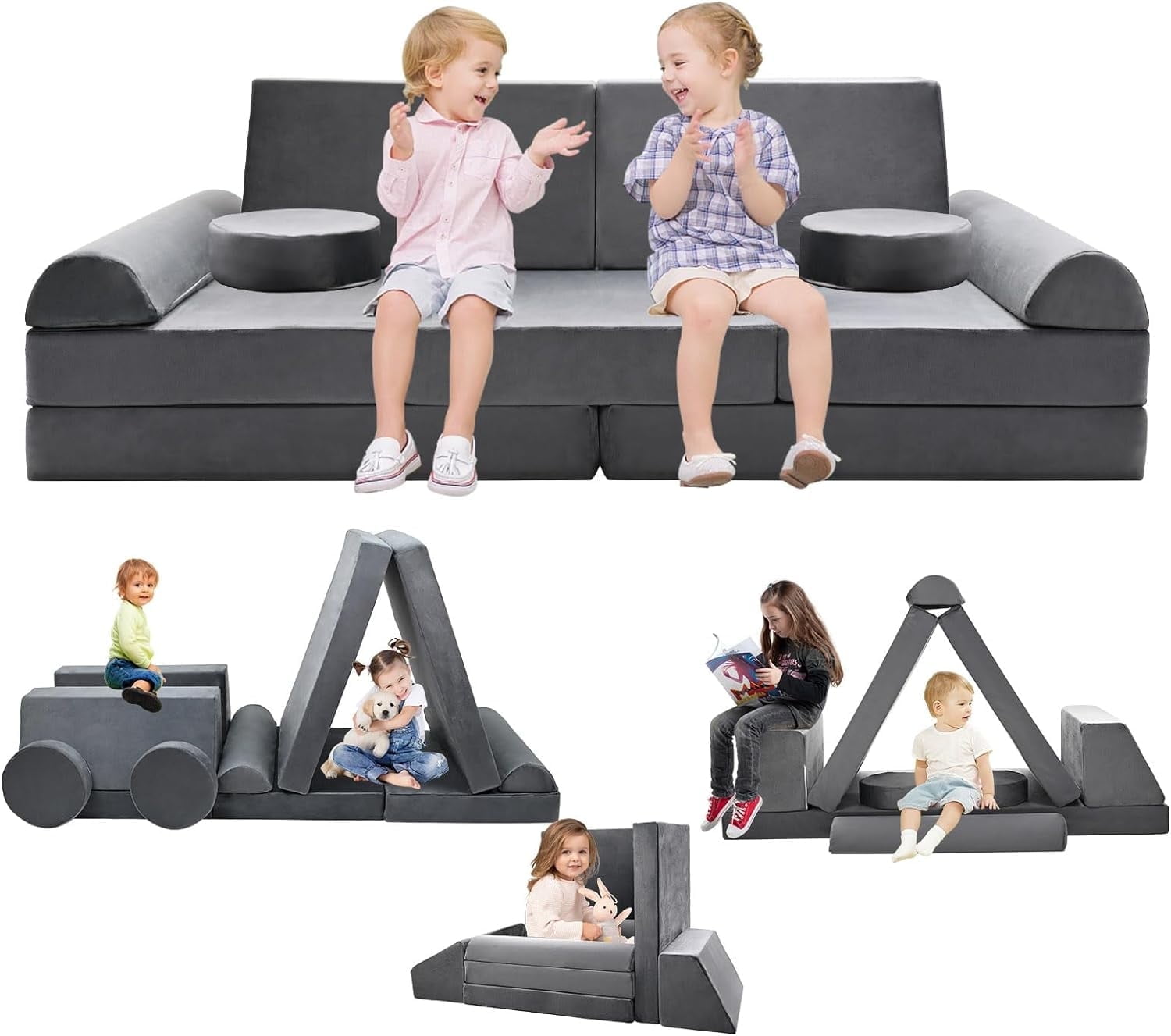 FICISOG 11PCS Kids Couch Play Set, Modular Sofa Fold Out Couch ...