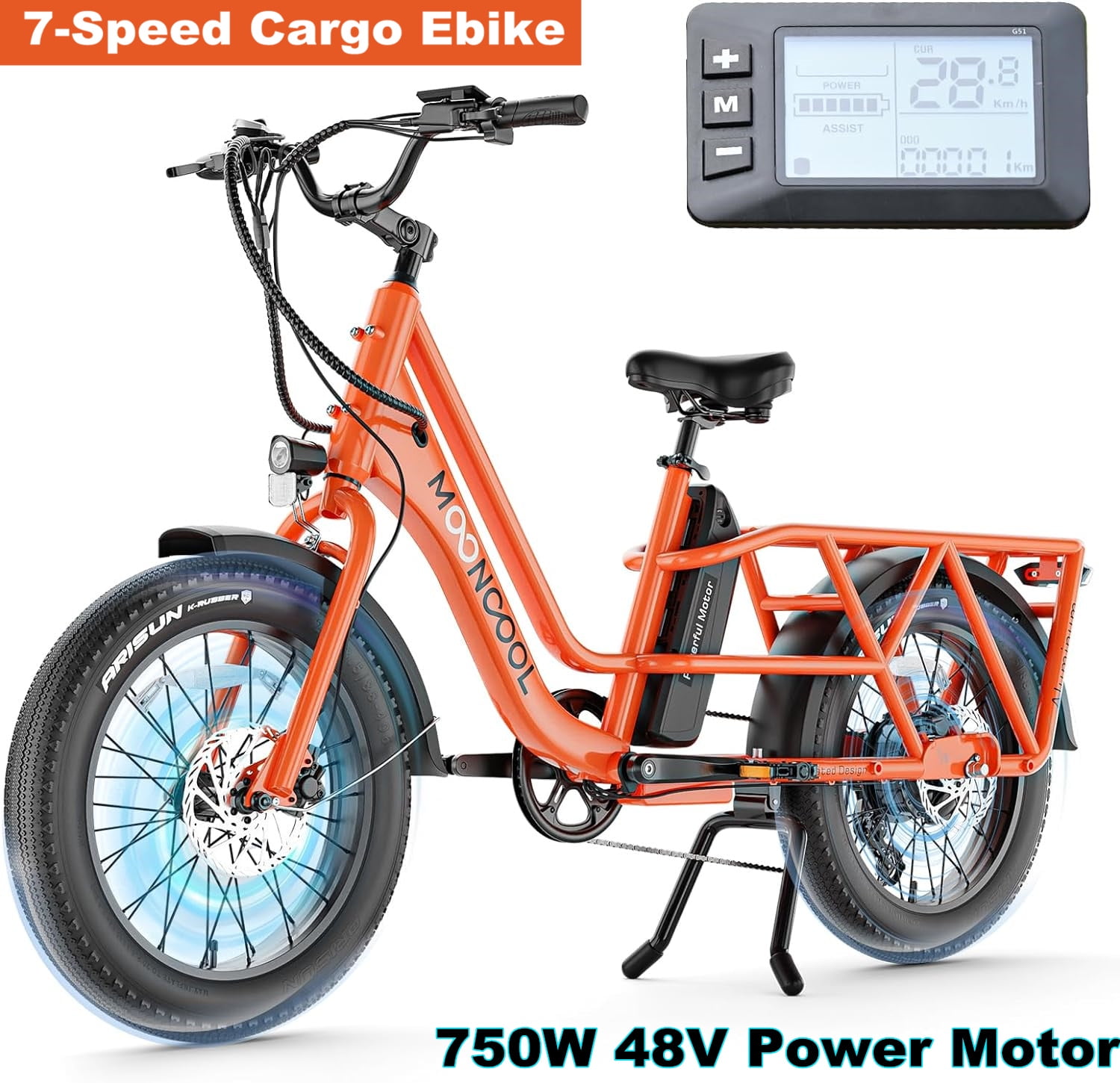 FICISOG 750W Fat Tire Electric Bikes for Adults Cargo Ebike,7-Speed ...