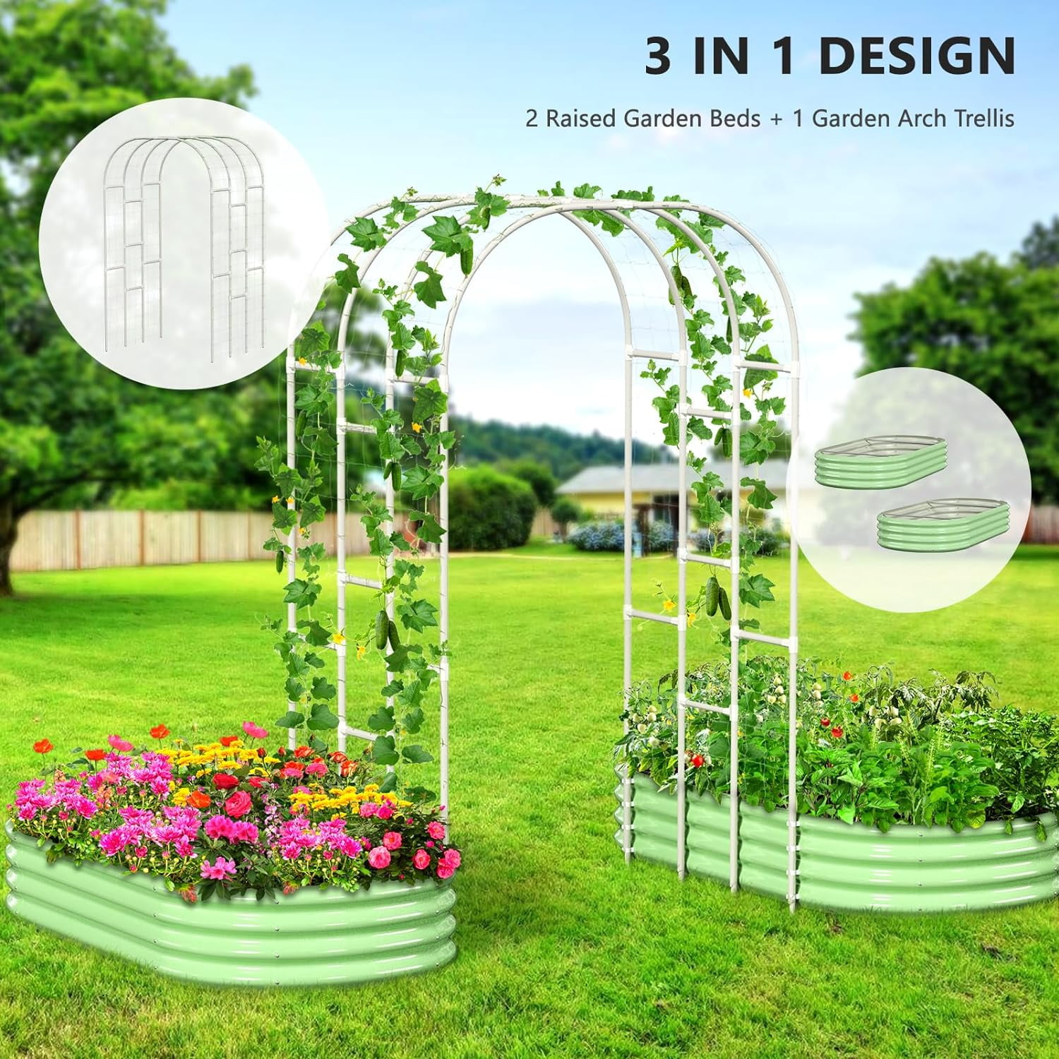 FICISOG 85in Tall Metal Garden Trellis Archway for Climbing Plants with ...