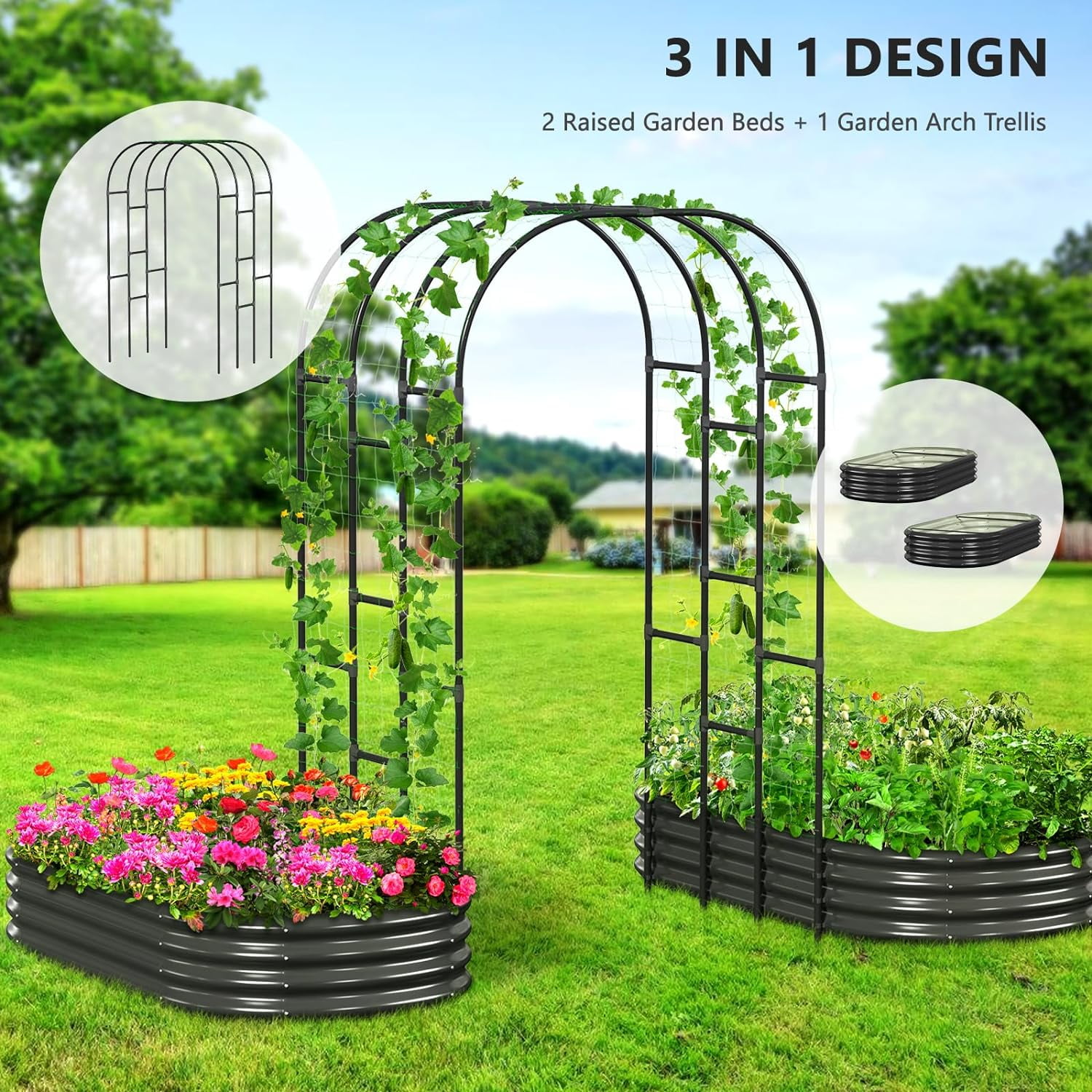 FICISOG 85in Tall Metal Garden Trellis Archway for Climbing Plants with ...