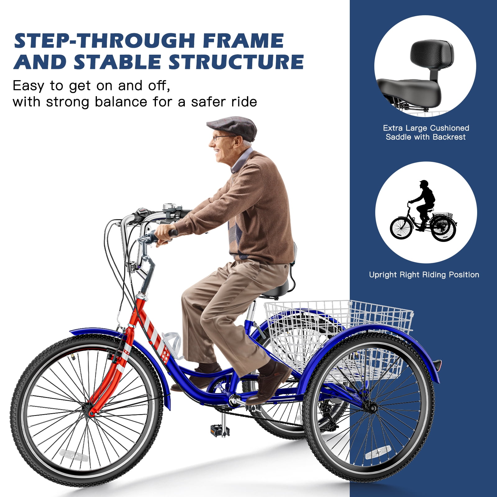 FICISOG Adult Tricycles for Men, 26 Inch 7 Speed 3 Wheel Bike for Adult ...