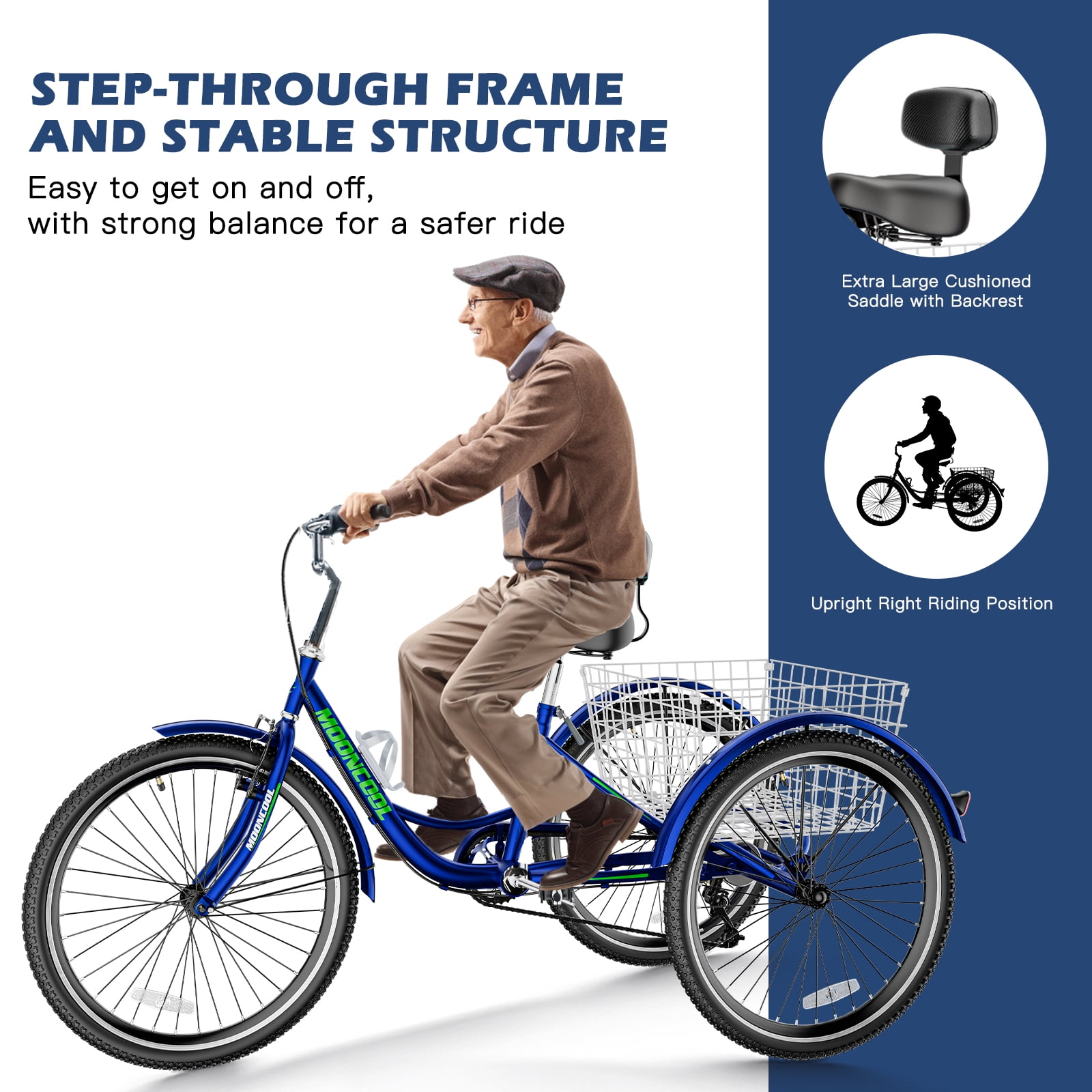 FICISOG Adult Tricycles for Men, 26 Inch 7 Speed 3 Wheel Bike for Adult ...