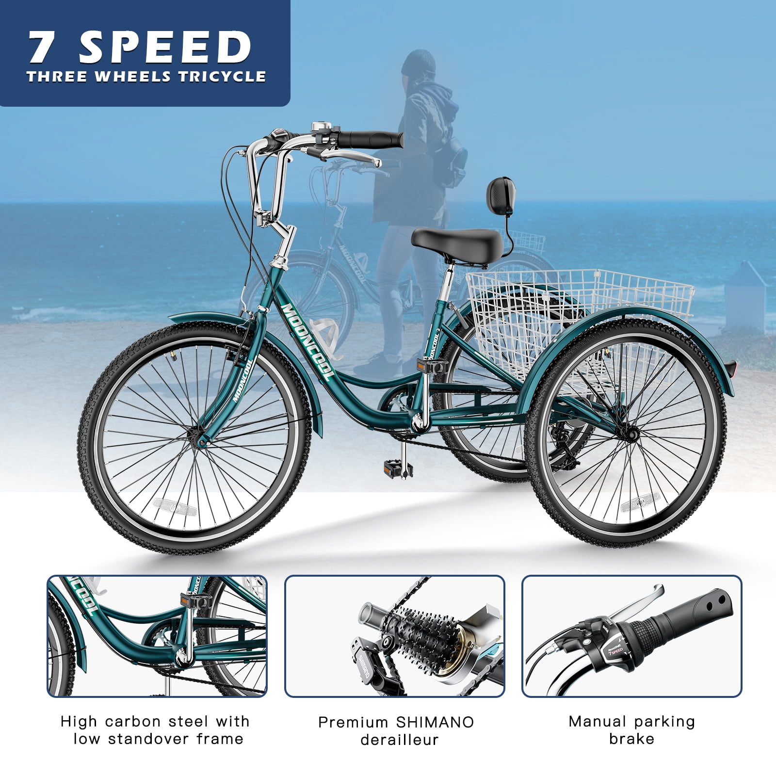 FICISOG Adult Tricycles for Women, 20 Inch 7 Speed 6 Wheel Bike for ...