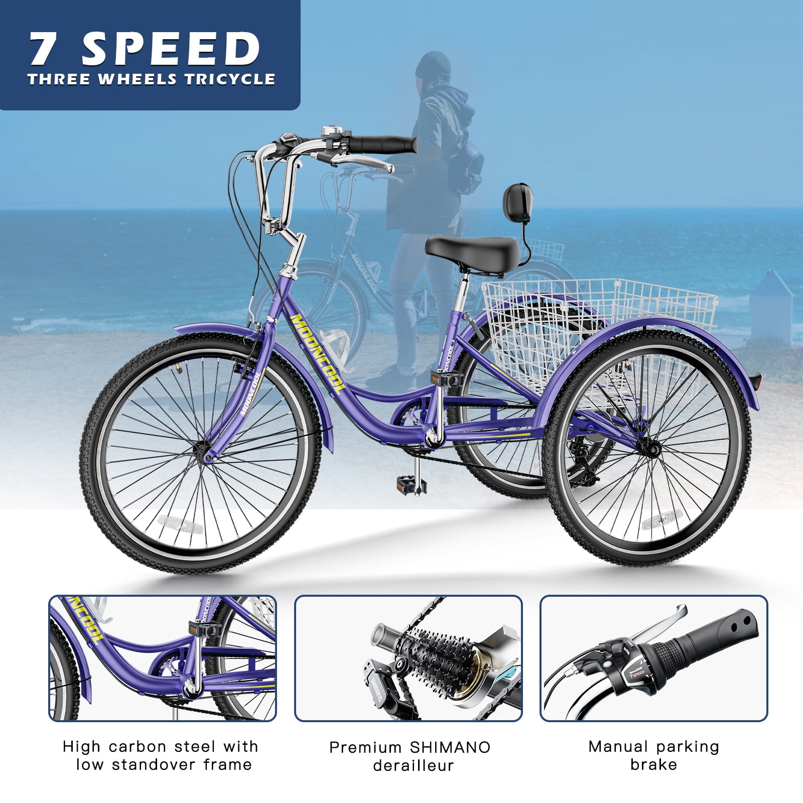 FICISOG Adult Tricycles for Women, 20 Inch 7 Speed 8 Wheel Bike for ...